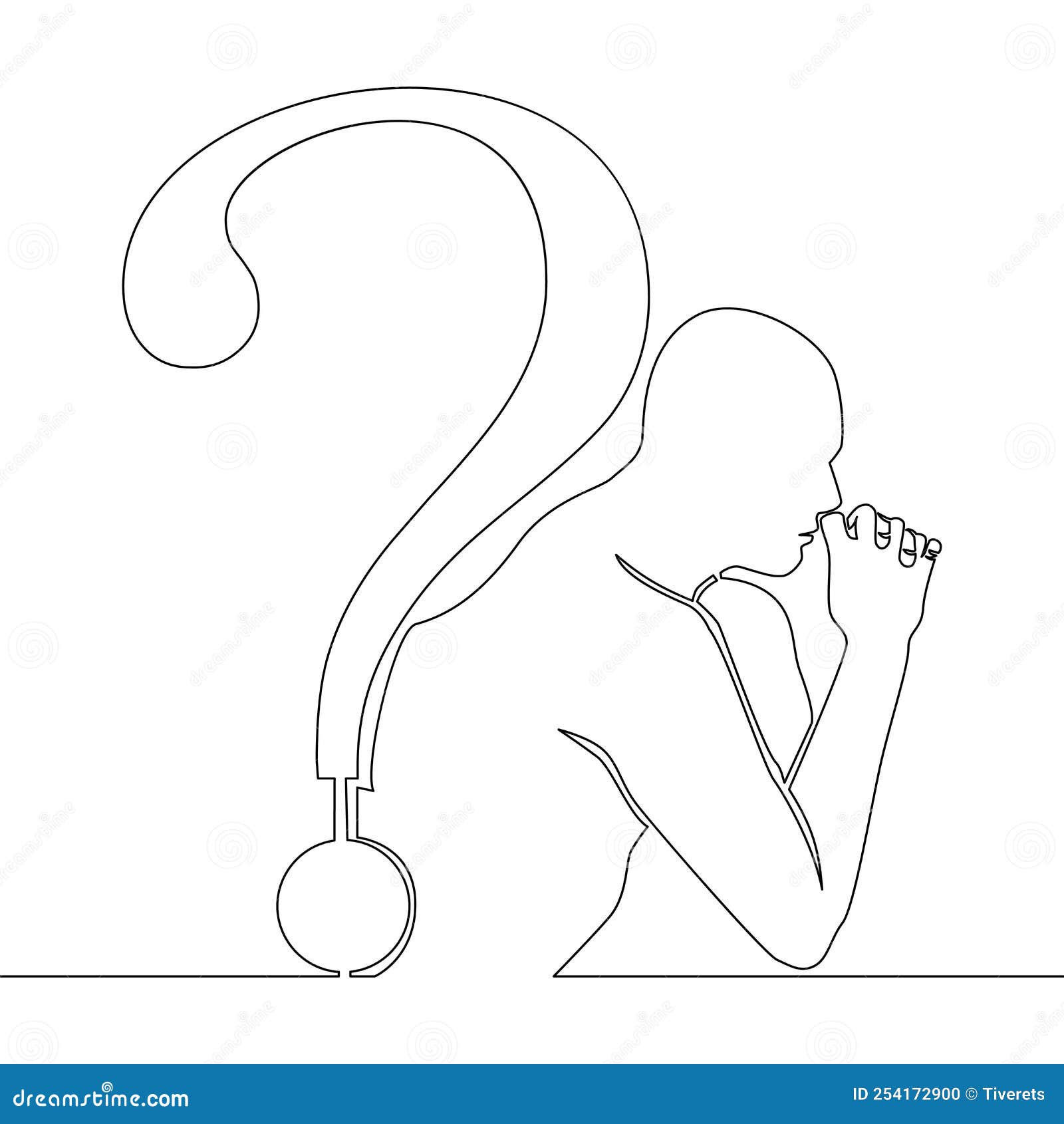 Continuous Line Drawing Thinking Man with Question Mark Icon Vector ...