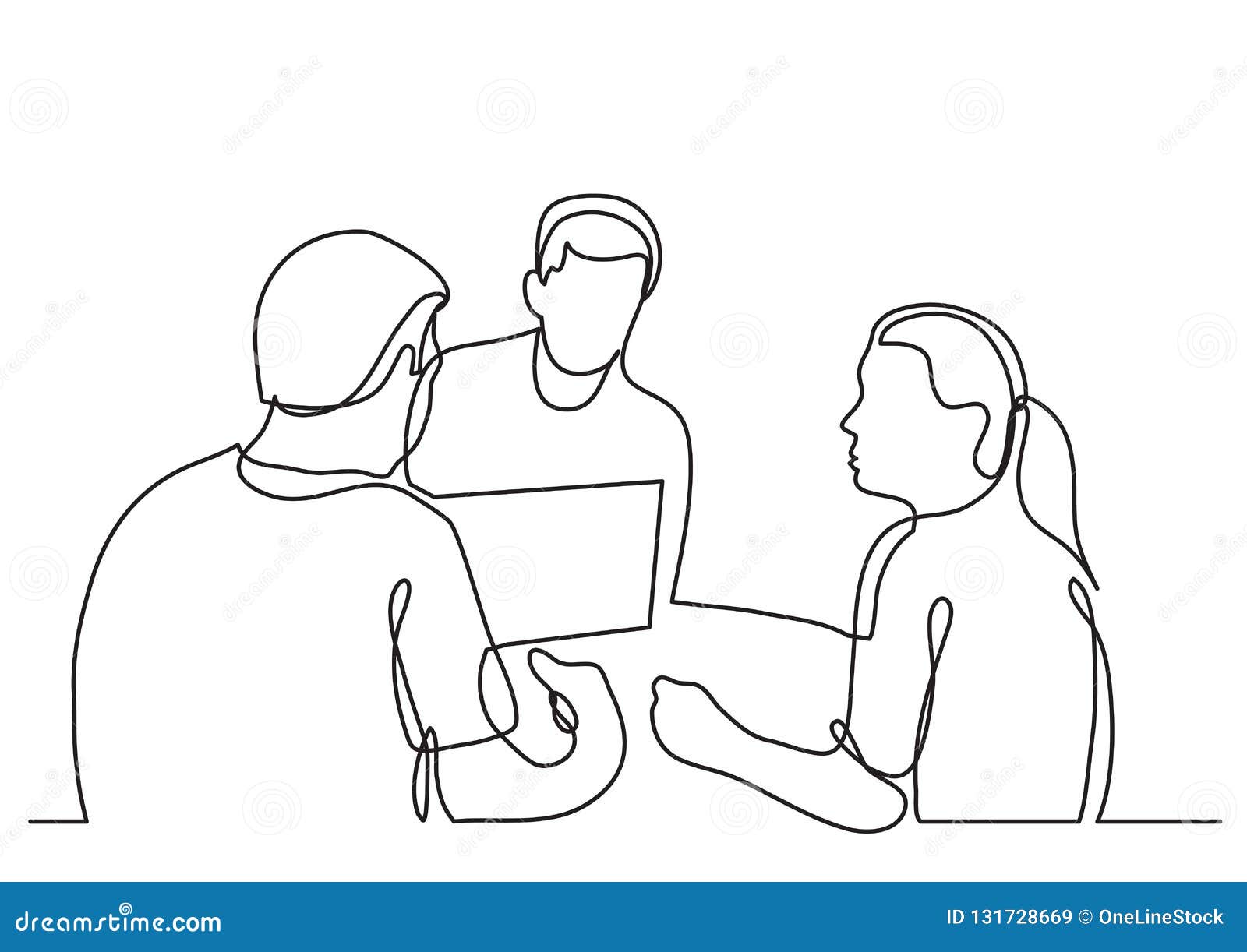 Continuous Line Drawing of Three Coworkers Discussing Stock Vector ...