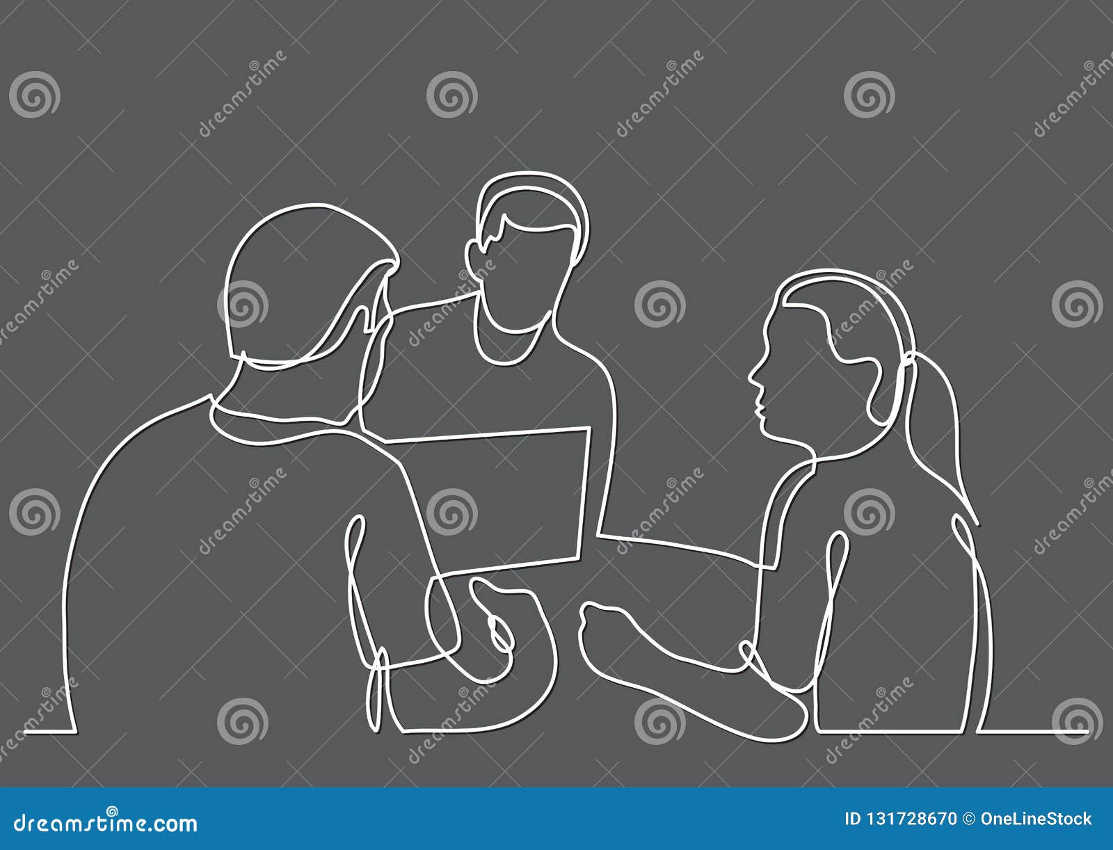 Continuous Line Drawing of Three Coworkers Discussing Stock Vector ...