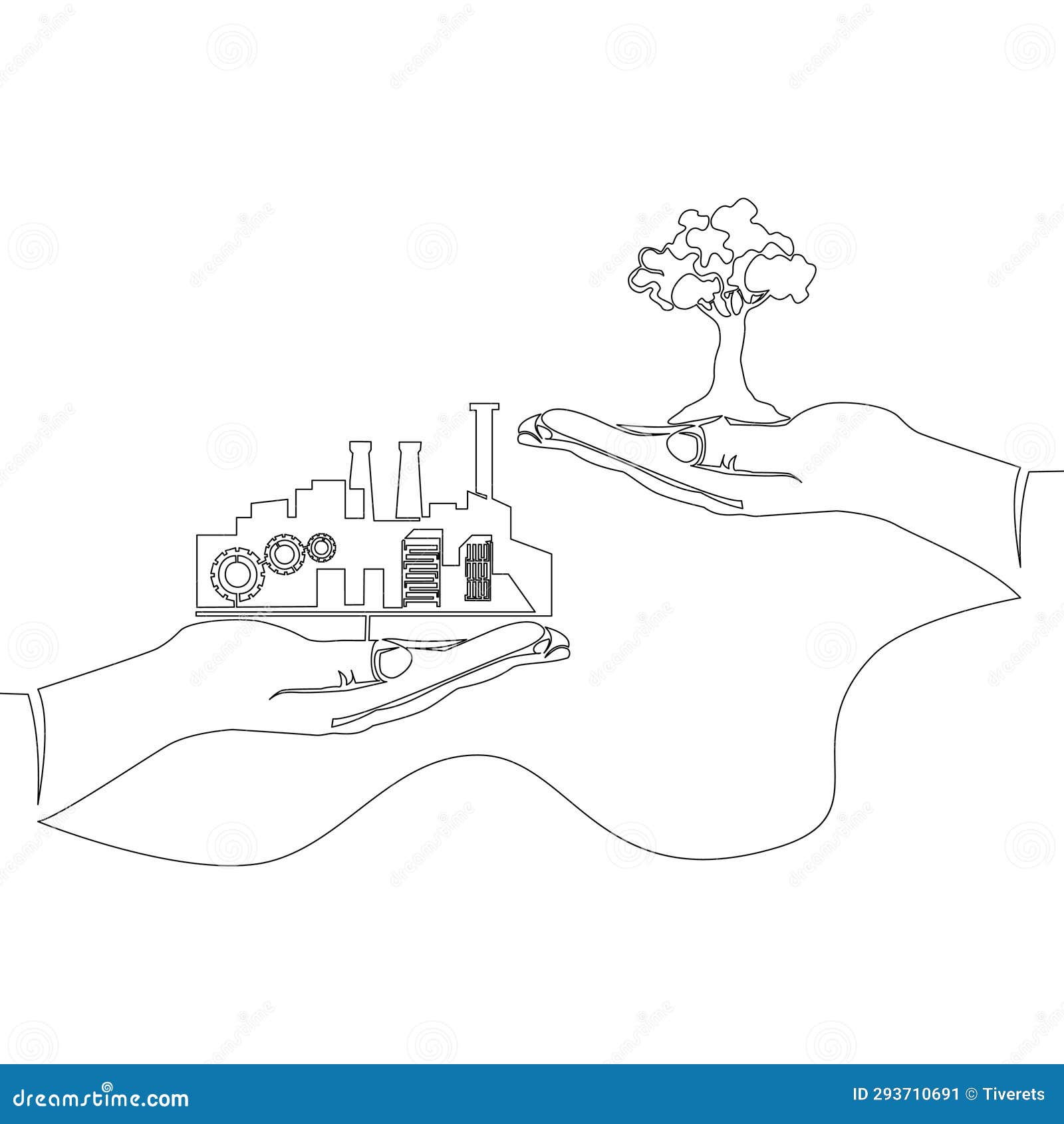 Continuous Line Drawing a Tree and a Factory on Hand for Comparison Eco ...