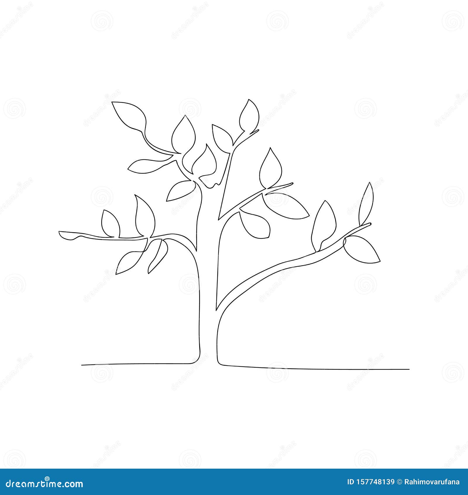 Continuous Line Drawing of Tree. Isolated Sketch Drawing of Tree Line ...