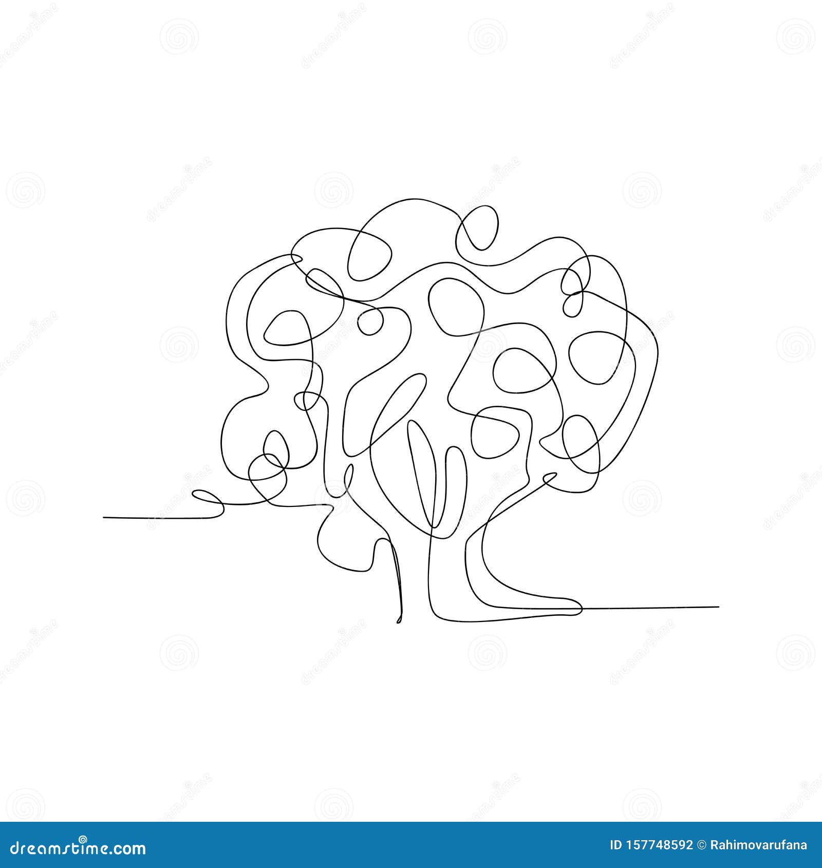 Continuous Line Drawing of Tree. Isolated Sketch Drawing of Tree Line ...