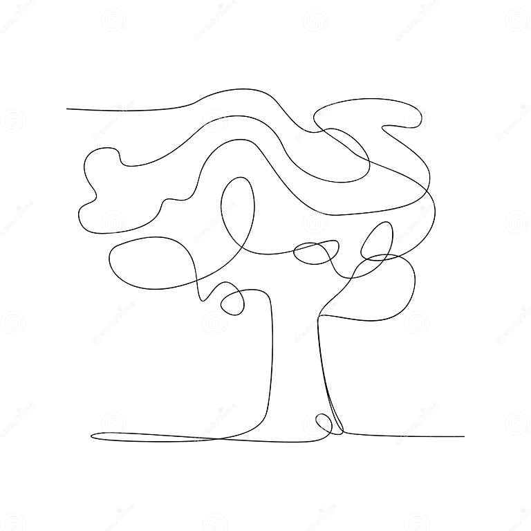 Continuous Line Drawing of Tree. Isolated Sketch Drawing of Tree Line ...