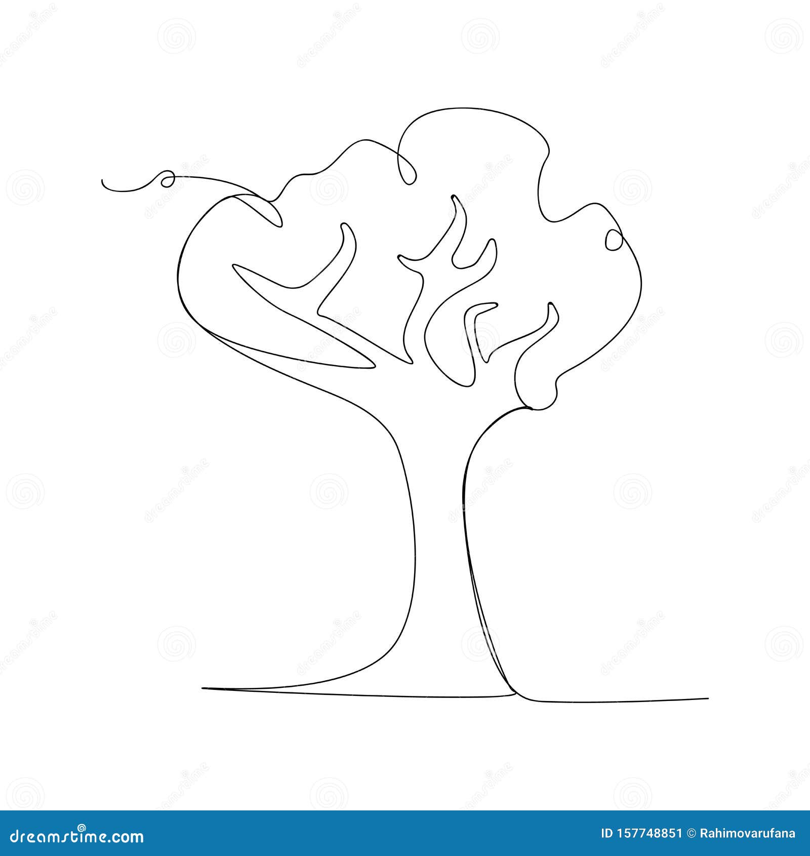 Continuous Line Drawing of Tree. Isolated Sketch Drawing of Tree Line ...