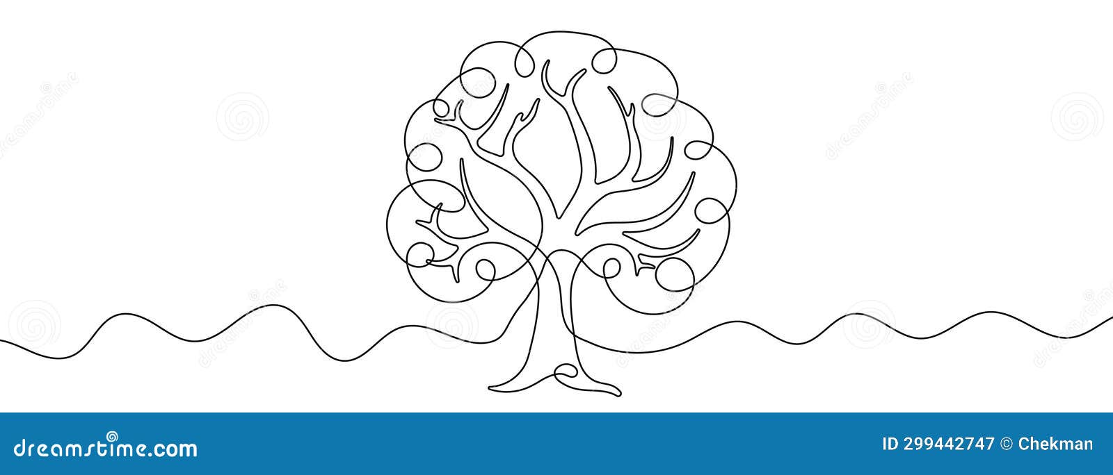 Continuous Line Drawing of Tree. Single Line Tree Icon. 向量例证 - 插画 包括有 ...