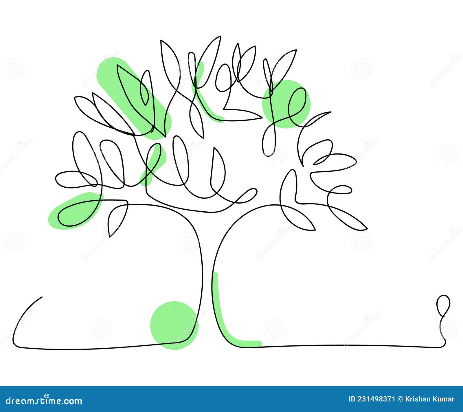 Continuous Line Drawing of Tree on White Background. Stock Vector ...