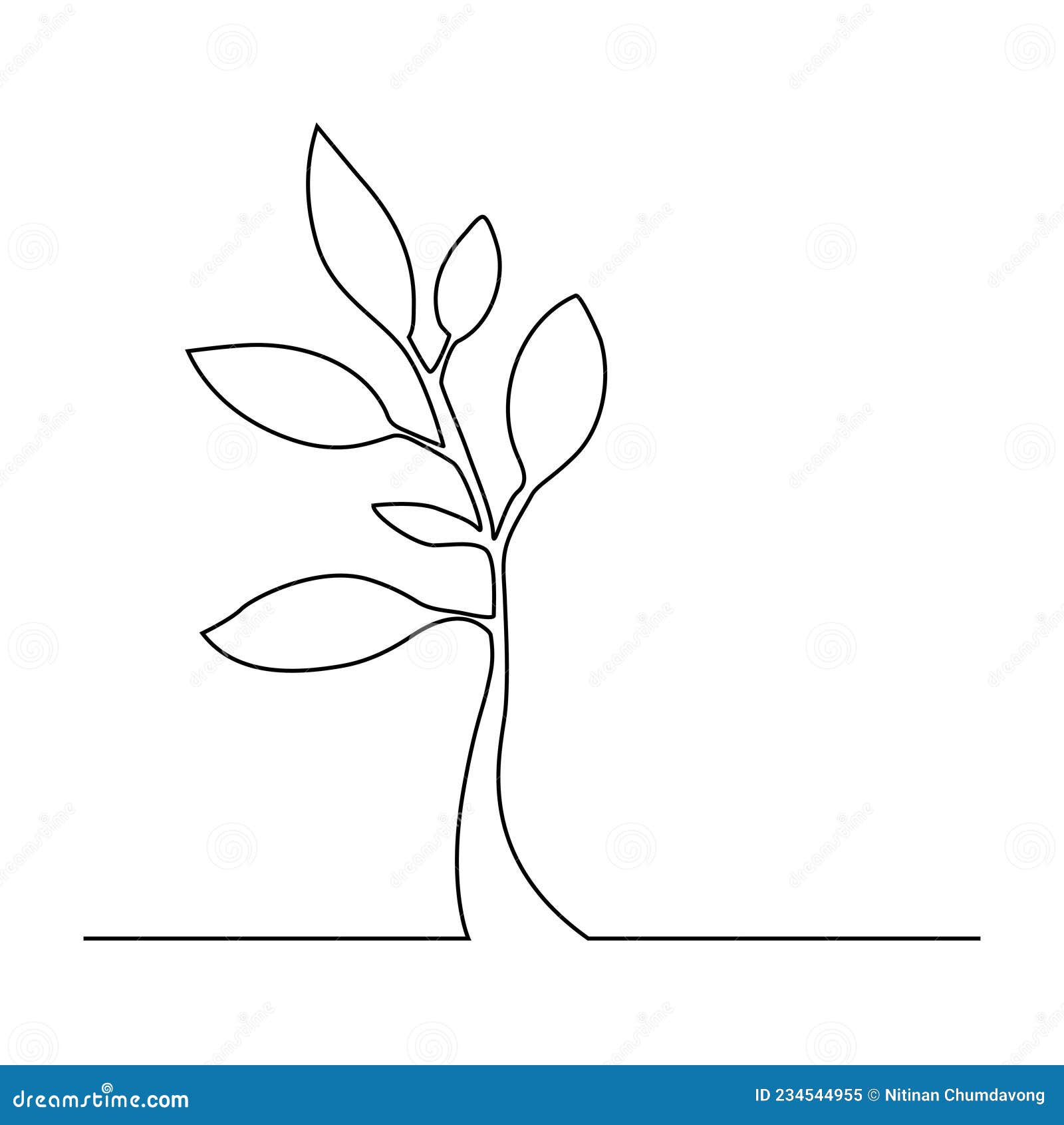 Continuous Line Drawing of Tree on White Background. Vector ...