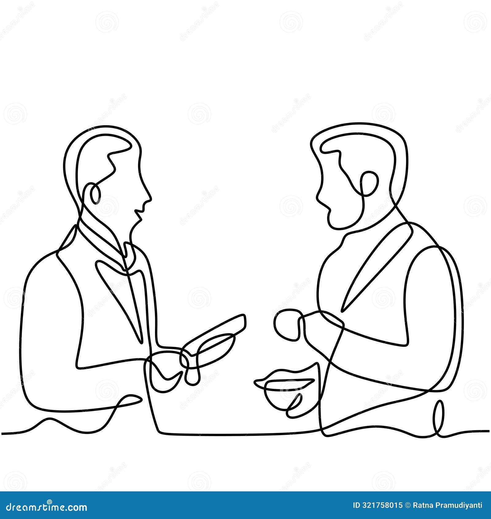 Continuous Line Drawing of Two Businessmen Standing Talking about ...