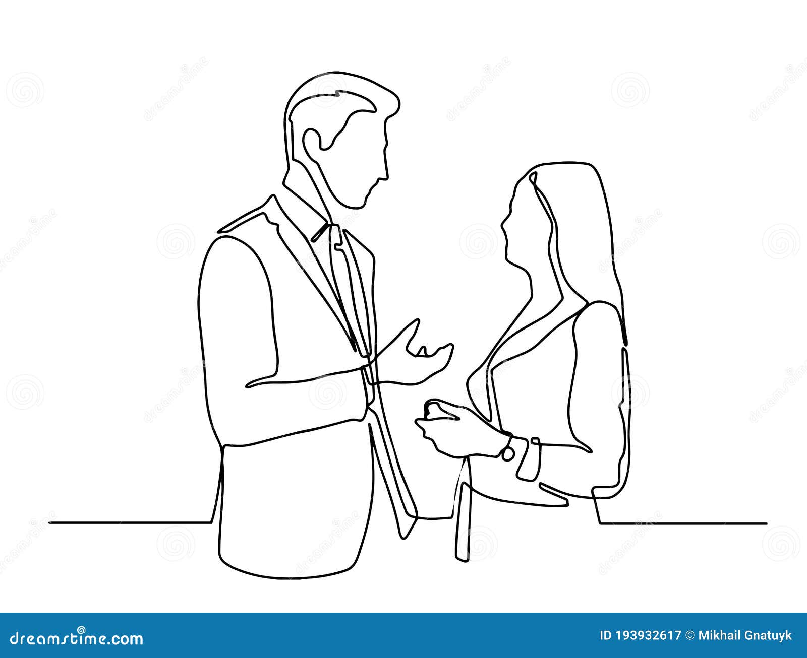 Continuous Line Drawing Of Two Colleagues Standing And Talking ...
