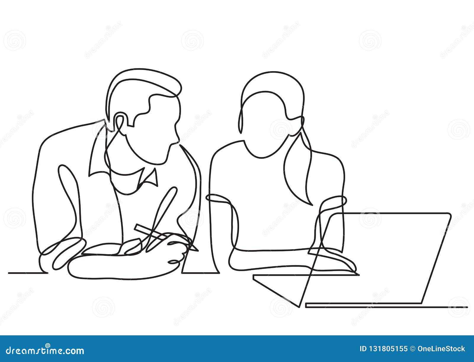 Continuous Line Drawing of Two Coworkers Talking Stock Vector ...