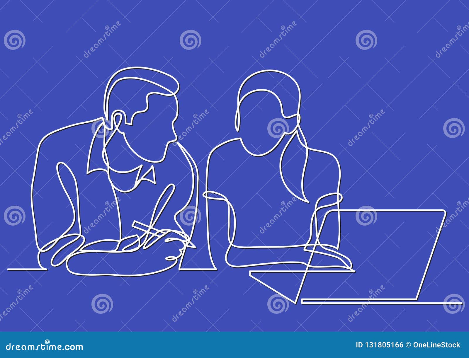 Continuous Line Drawing of Two Coworkers Talking Stock Vector ...