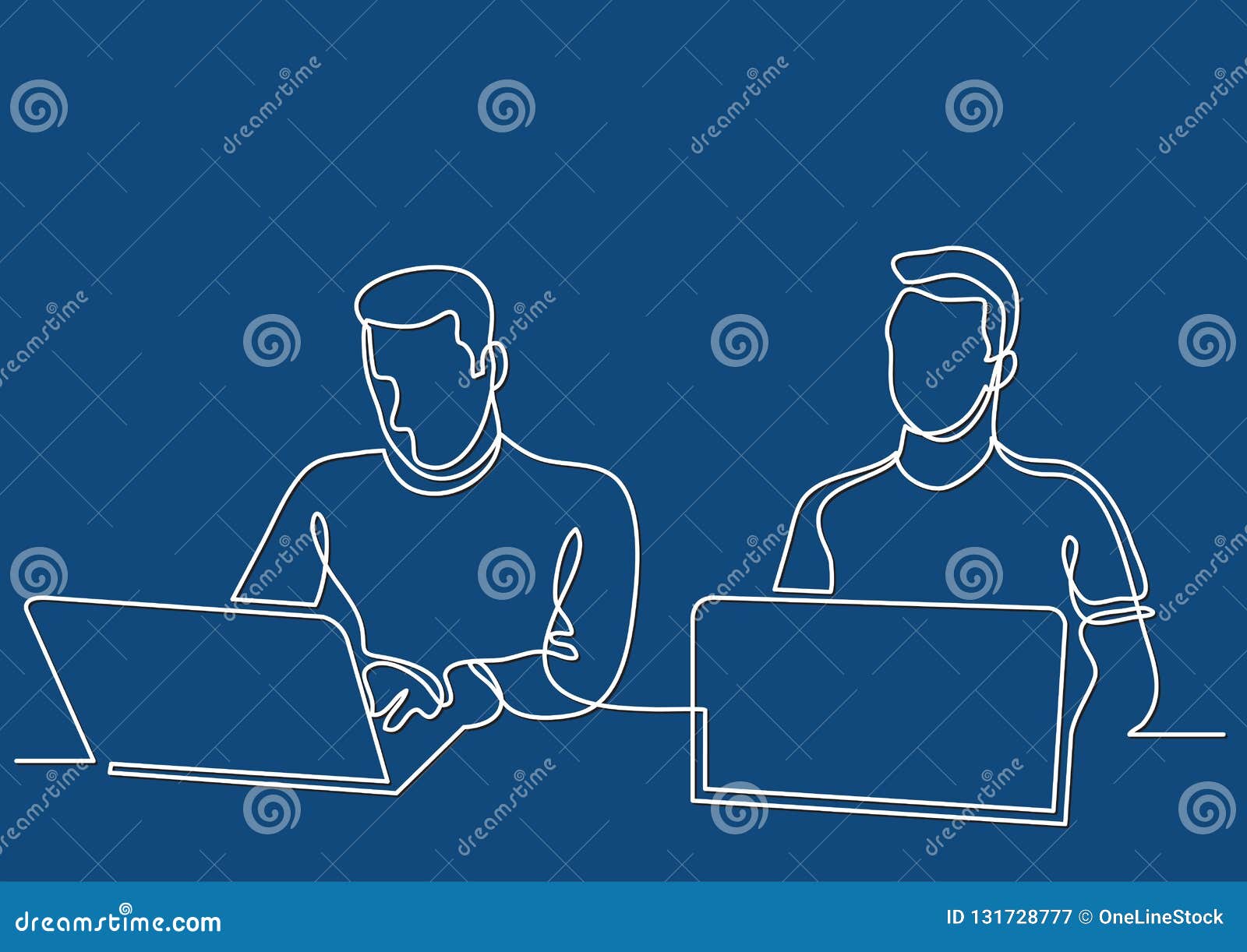 Continuous Line Drawing of Two Coworkers Working on Laptops Stock ... Continuous Line Drawing of Two Coworkers Working on Laptops Stock ...