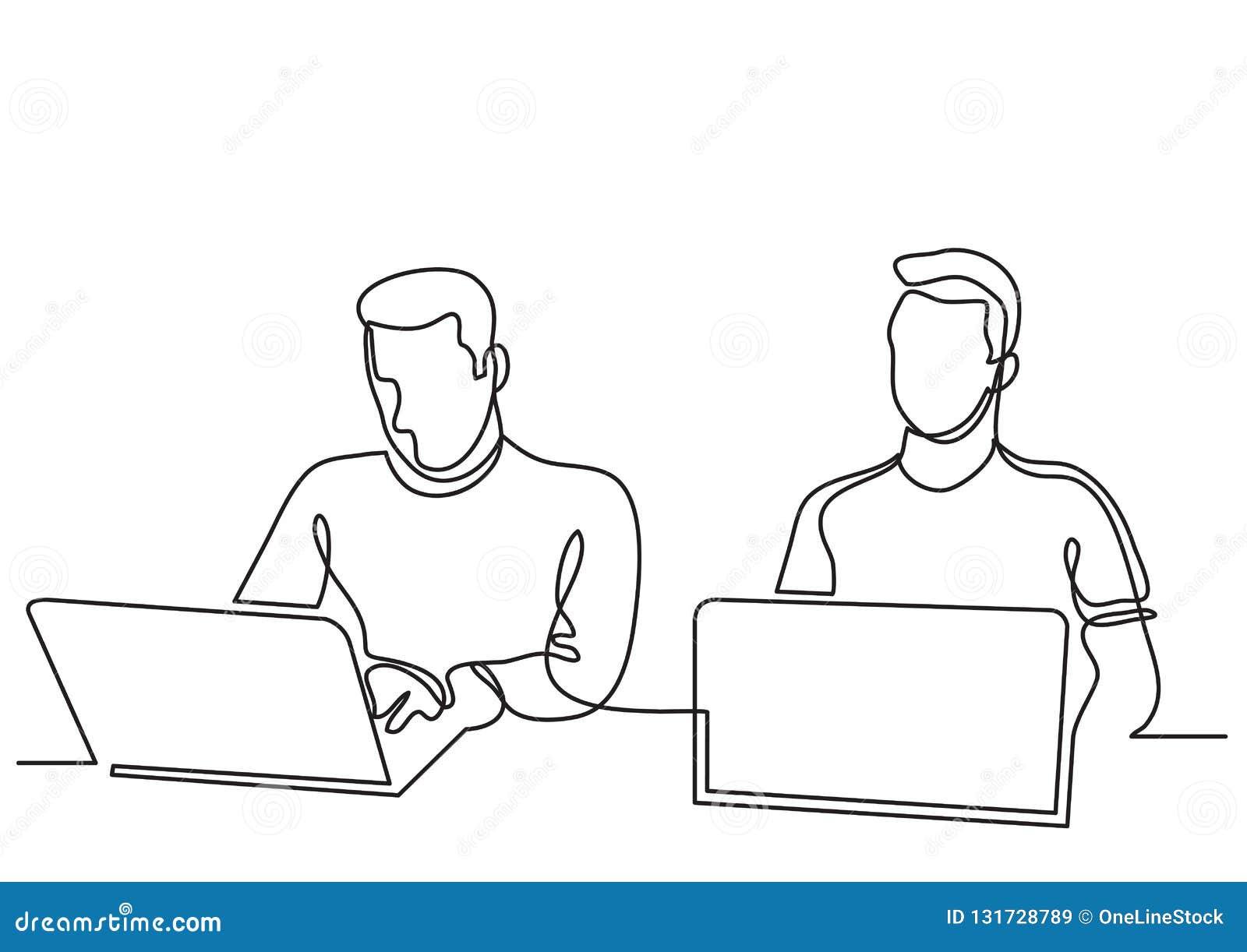 Continuous Line Drawing of Two Coworkers Working on Laptops Stock ... Continuous Line Drawing of Two Coworkers Working on Laptops Stock ...