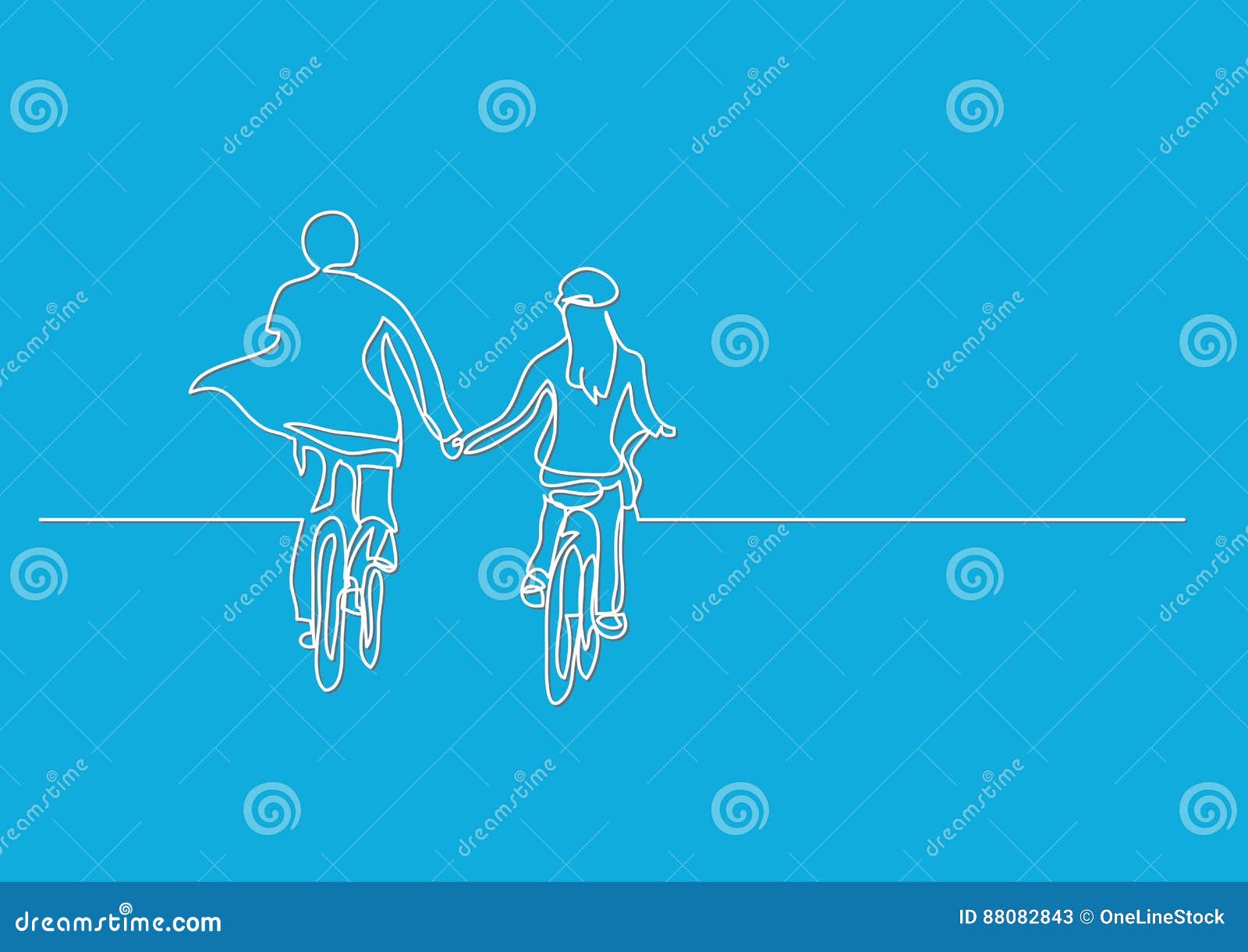 Continuous Line Drawing of Two Cyclists Stock Vector - Illustration of ...