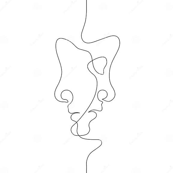Continuous Line Drawing of Two Faces - Vector Stock Illustration ...