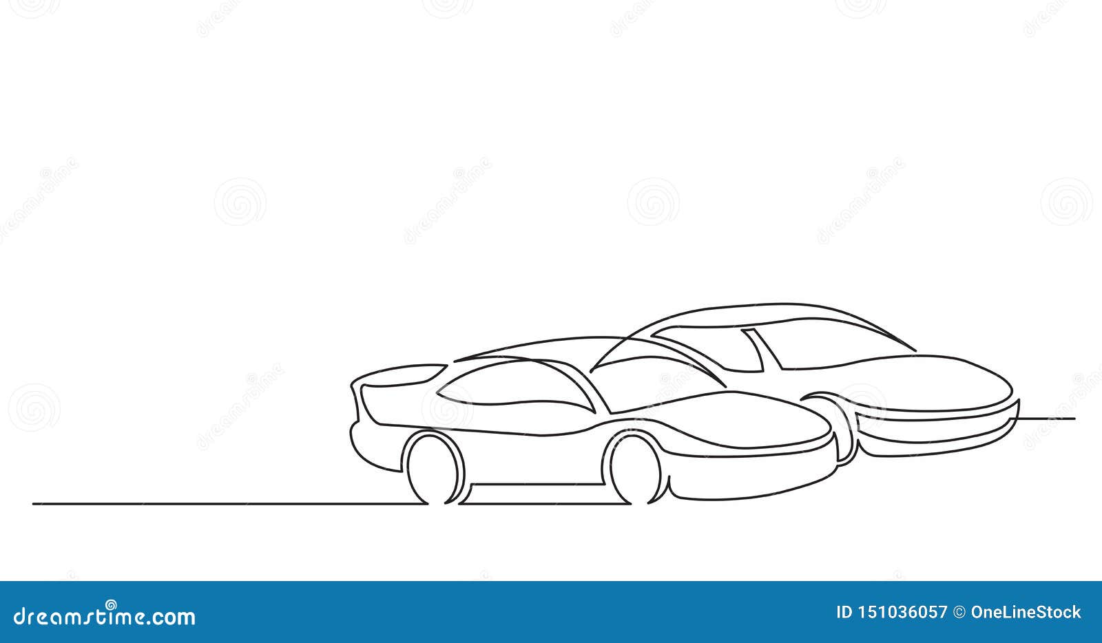 Continuous Line Drawing of Two Fast Racing Cars Stock Vector ...