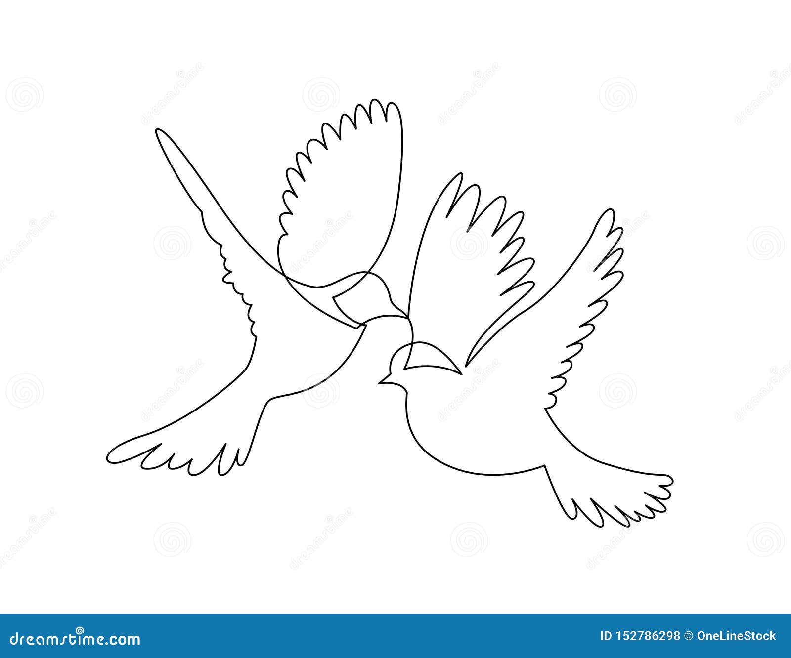 Continuous Line Drawing of Two Flying Sparrows Stock Vector ...
