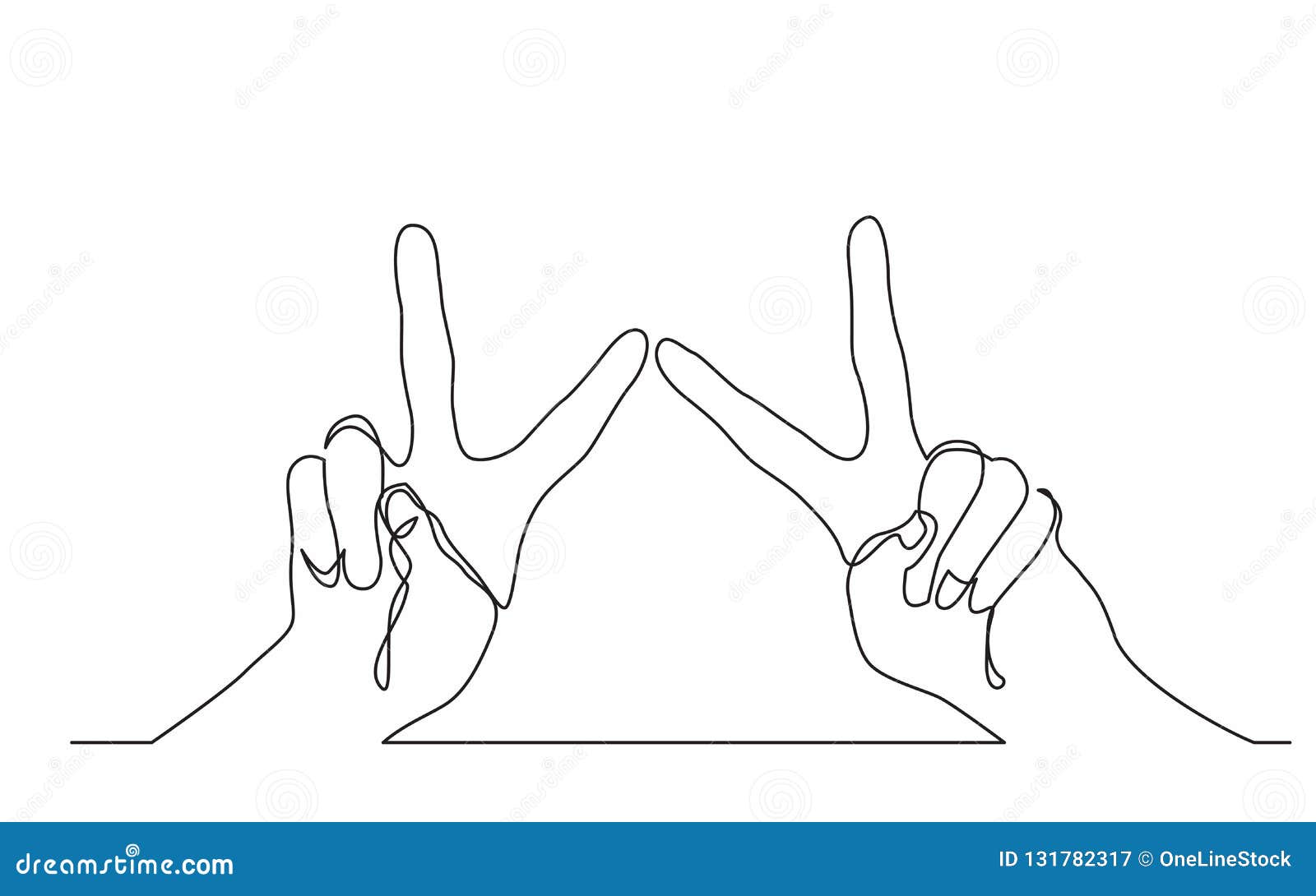 Continuous Line Drawing of Two Hands Showing Victory Sign Stock Vector ...