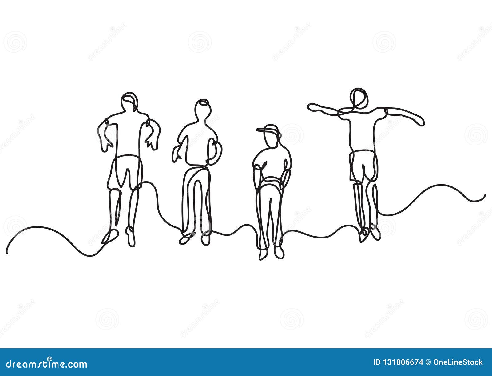 Continuous Line Drawing of Two Happy Jumping Boys Stock Vector ...