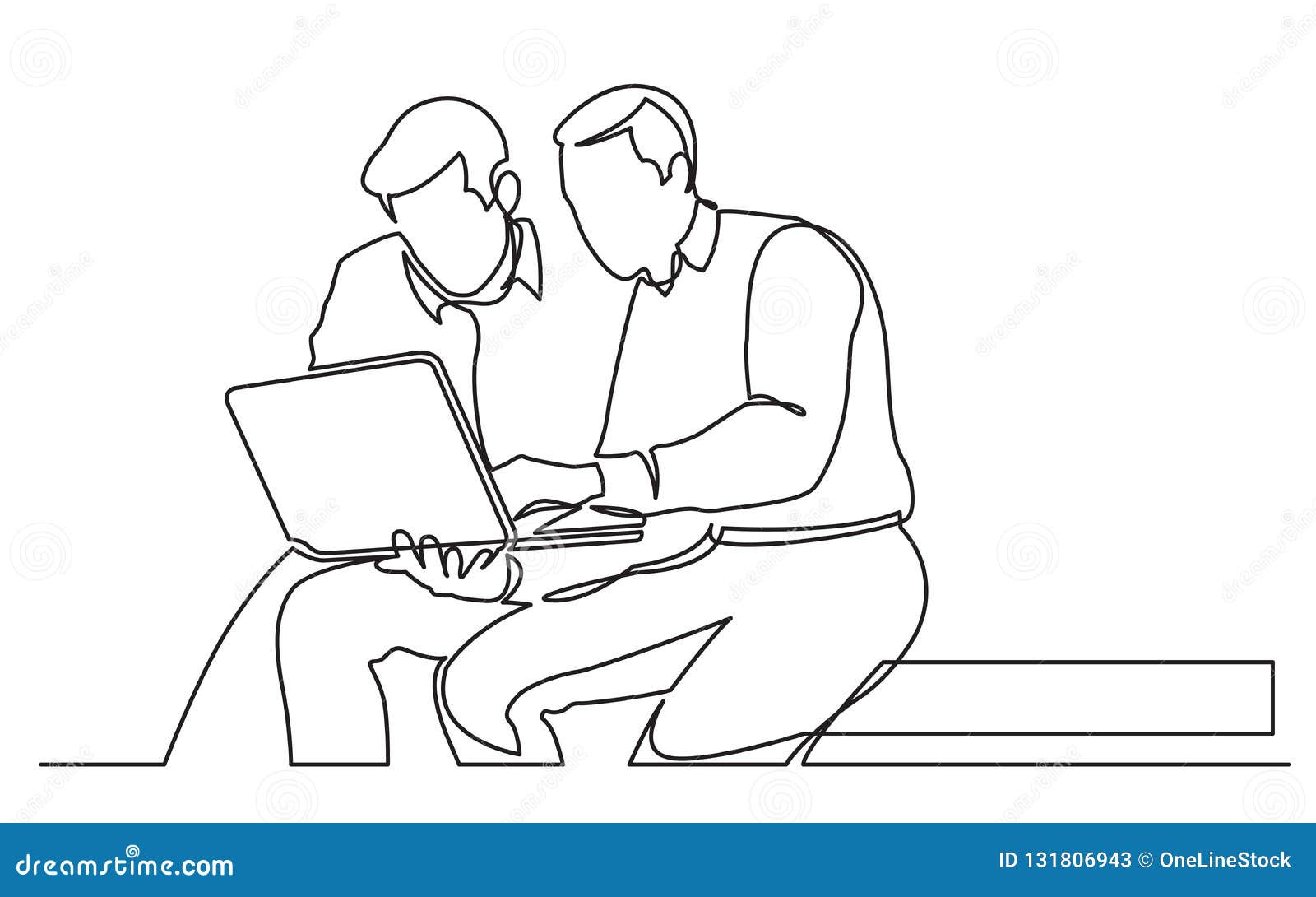 Continuous Line Drawing of Two Men Discussing Work Task on Laptop ... Continuous Line Drawing of Two Men Discussing Work Task on Laptop ...