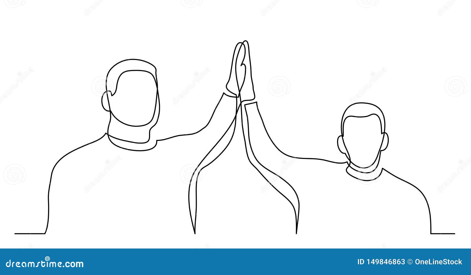 Continuous Line Drawing of Two Men Giving High Five Stock Illustration ...