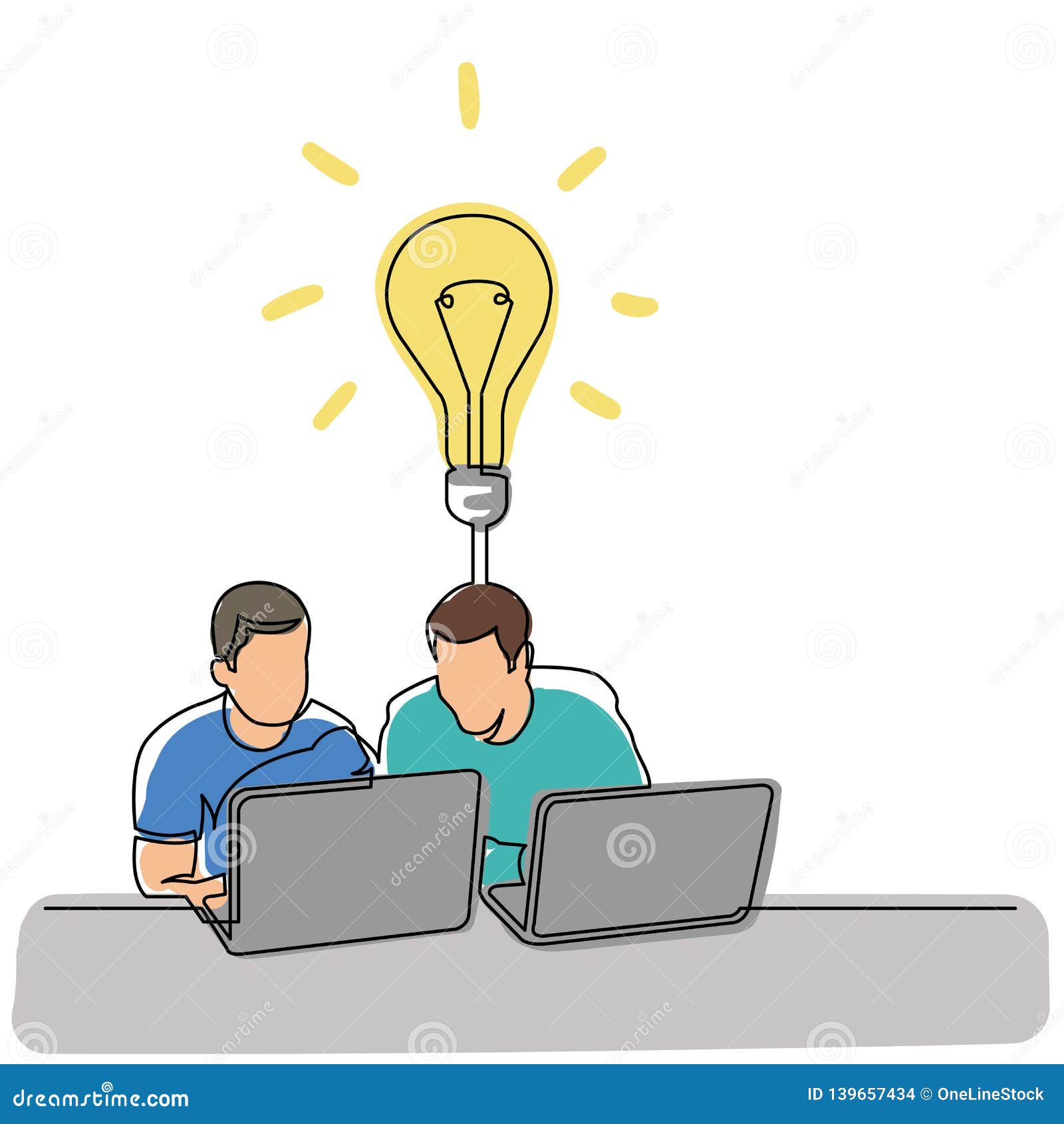 Continuous Line Drawing of Two Men Sitting with Laptop Computers ...