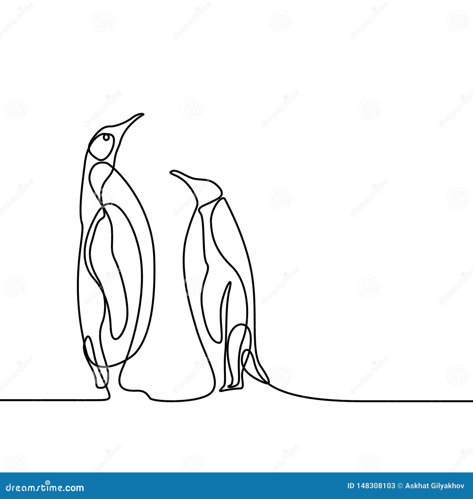 Continuous Line Drawing Two Penguins Stand Opposite Each Other. Love ...
