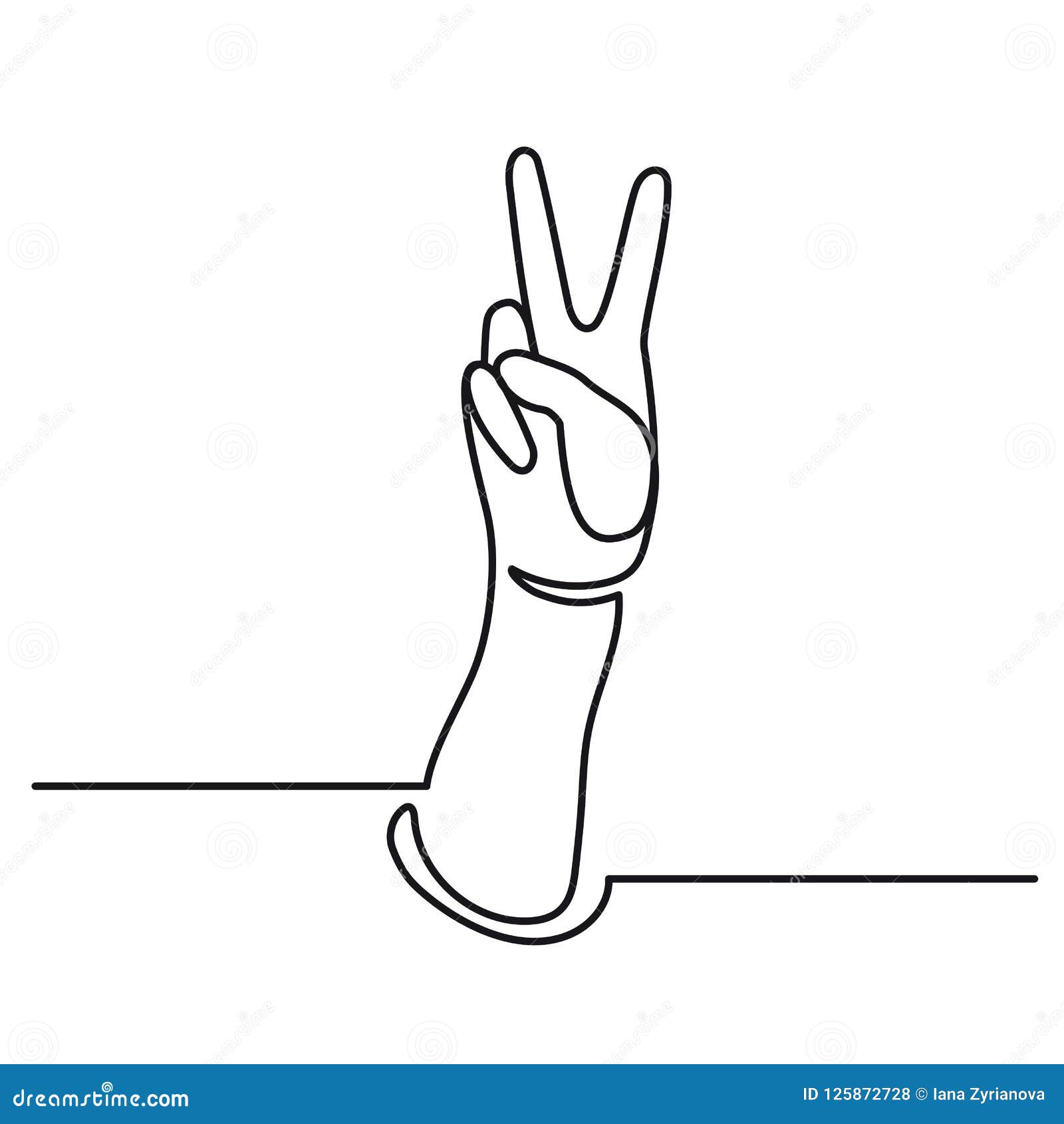 Continuous Line Drawing of Vector Sign of Victory. the Gesture of the ...