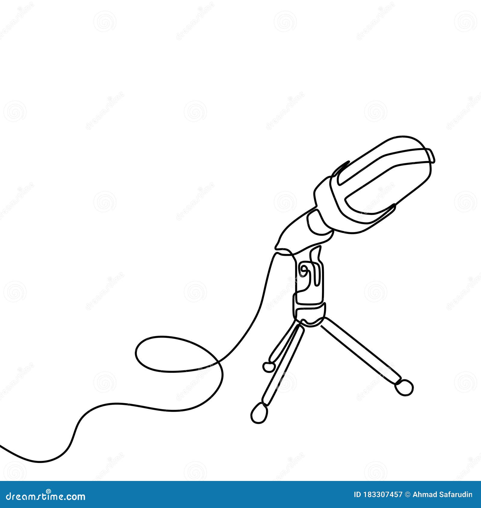 Continuous Line Drawing of Vector Wired Microphone Icon Thin Line for ...