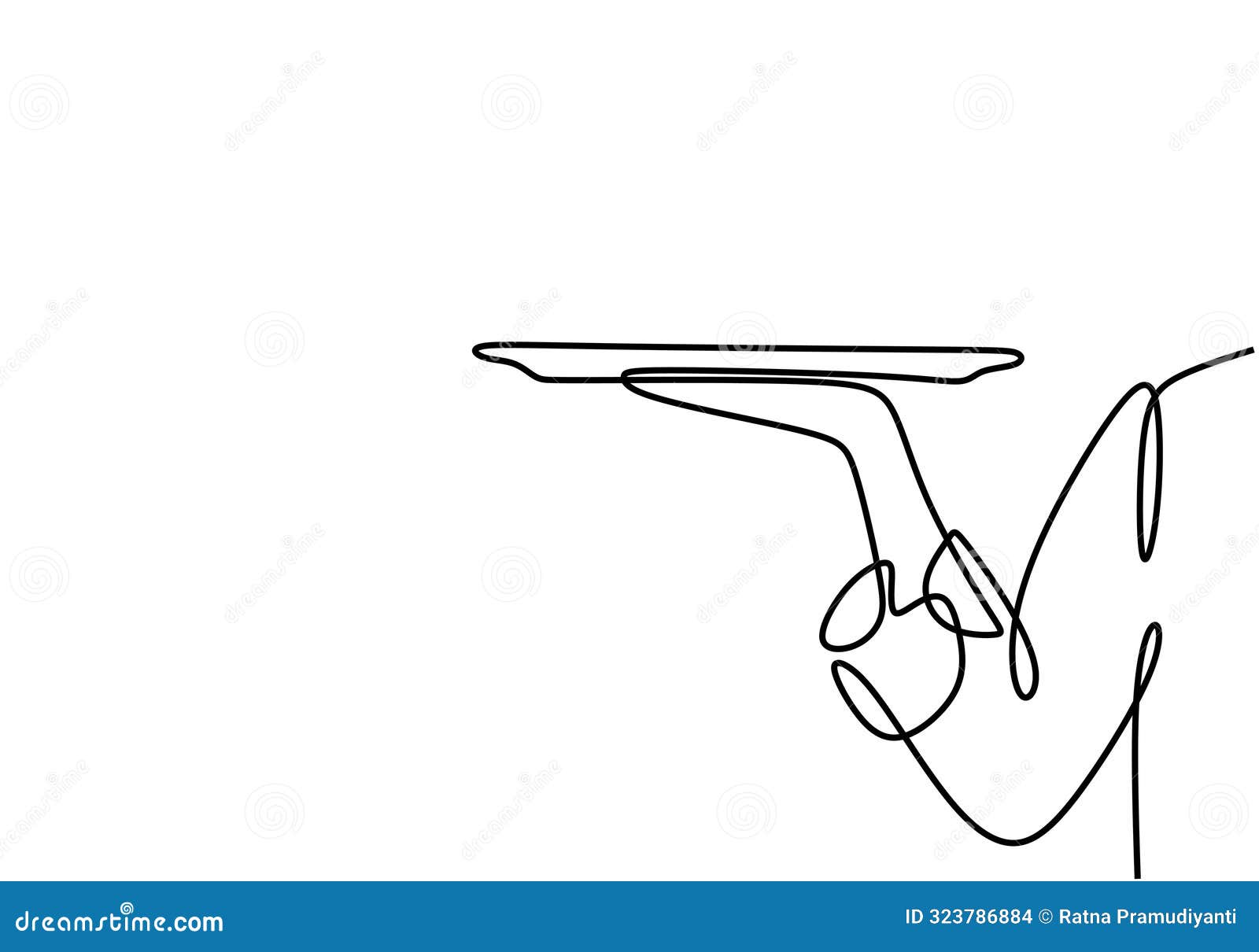Continuous Line Drawing Of Waiter Hand Pose Standing Bringing Tray ...