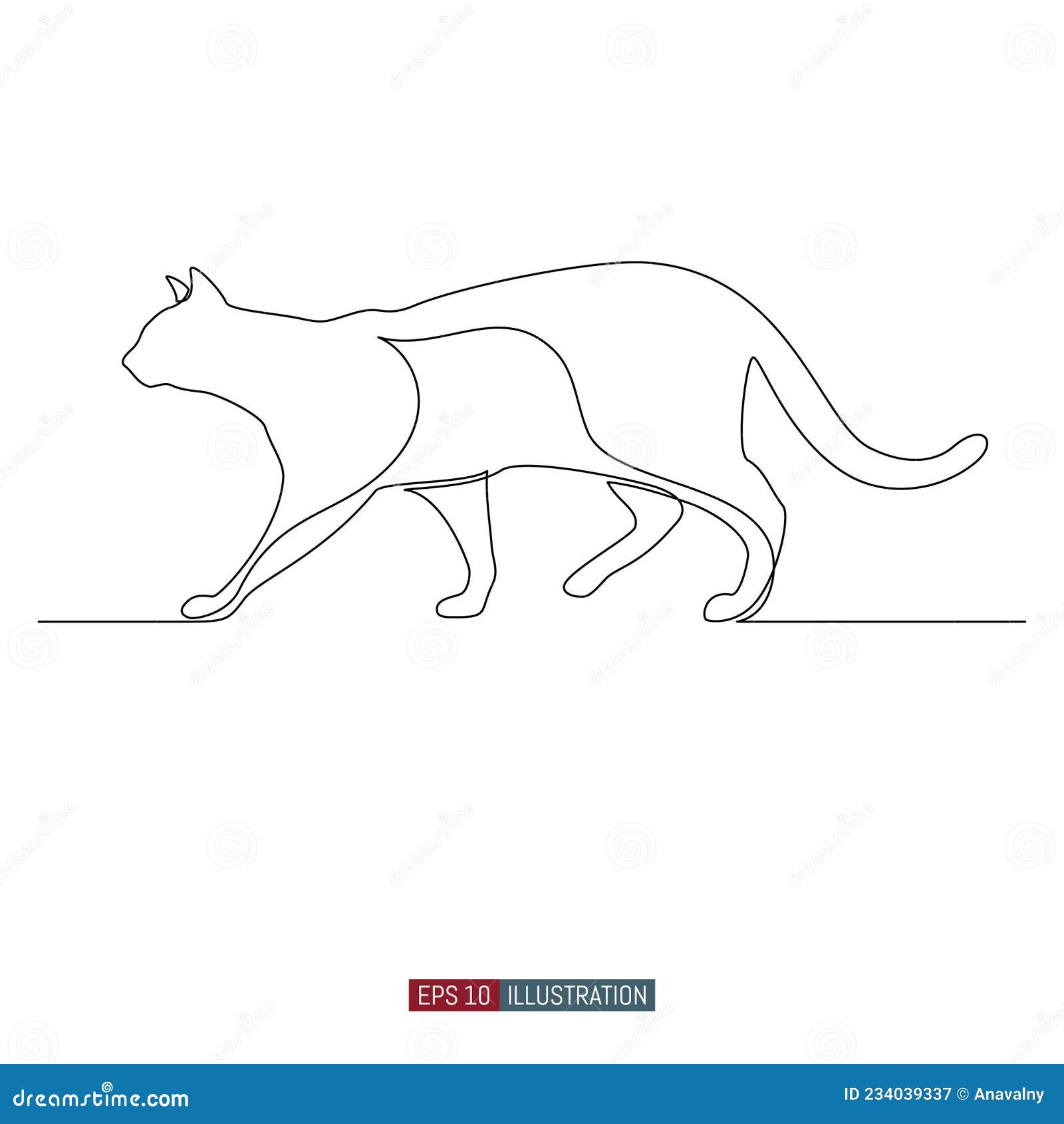 Continuous Line Drawing of Walking Cat. Template for Your Design ...