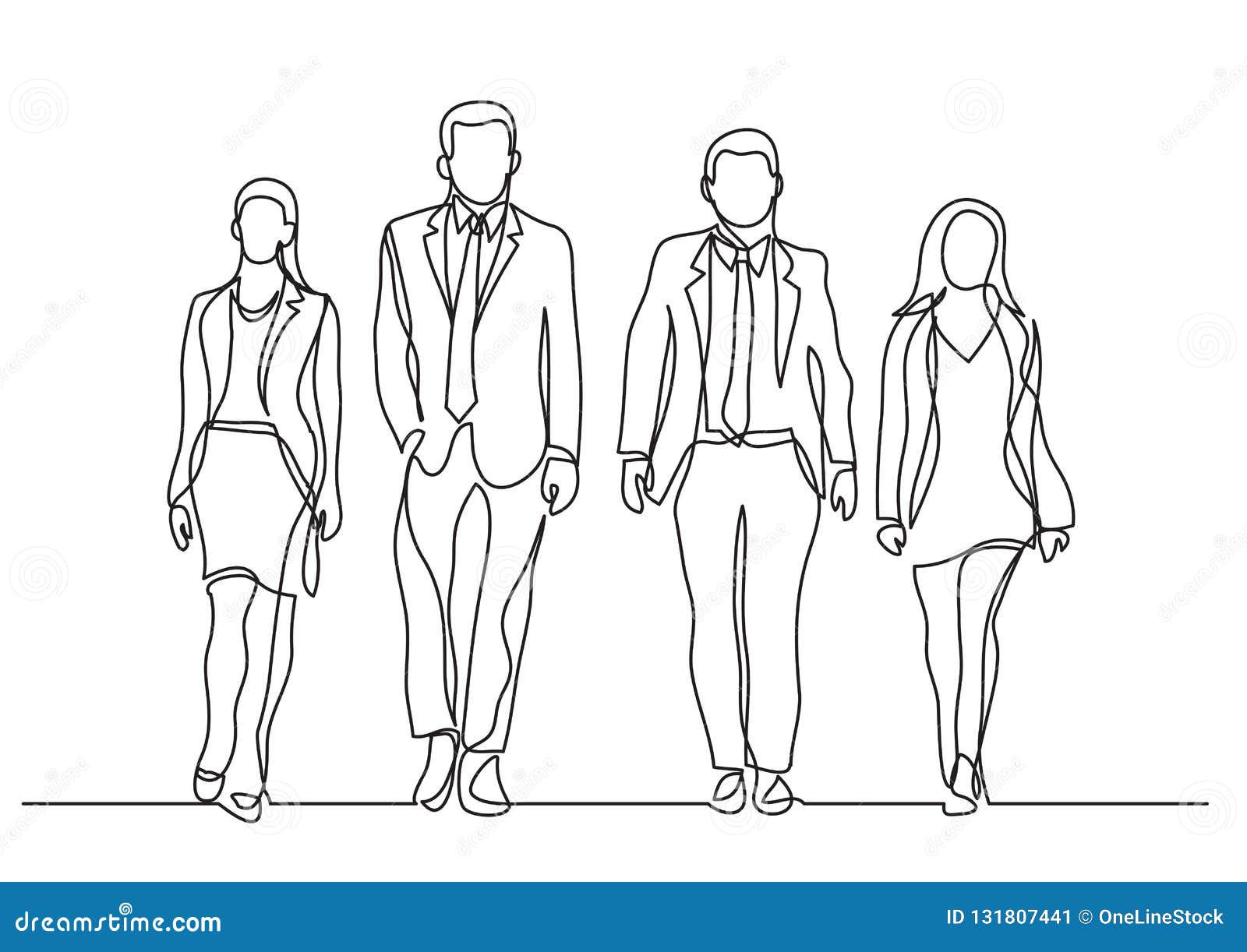 Continuous Line Drawing of Walking Team of Professionals Stock Vector ...