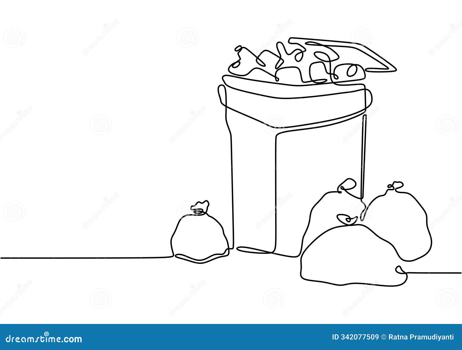 Continuous Line Drawing of Waste Bin with Plastic Trash Bag for ...