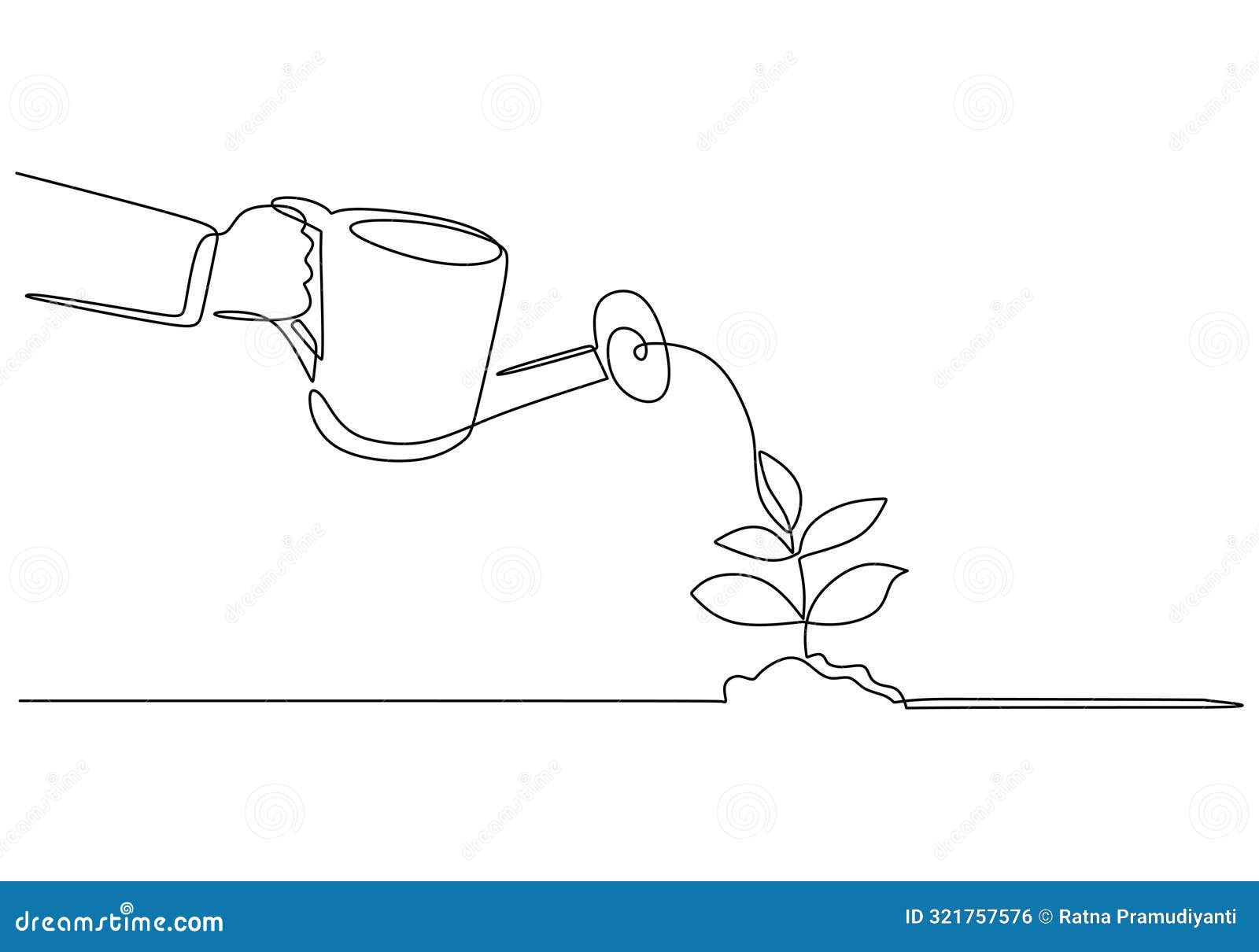 Continuous Line Drawing Watering Plant Vector Illustration. One Line ...
