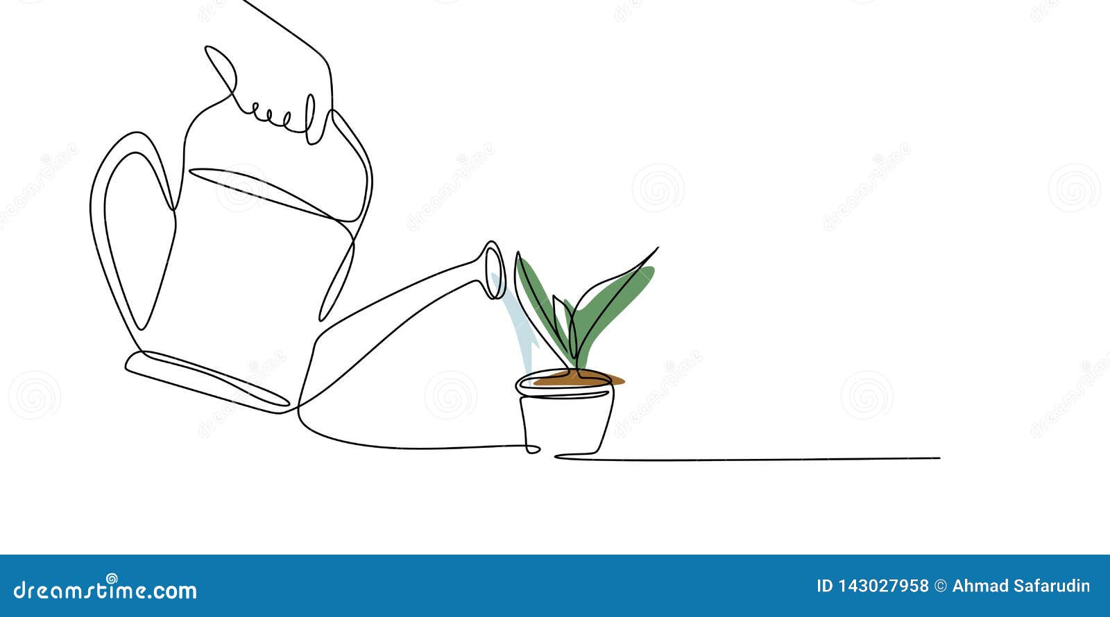 Continuous Line Drawing Watering Plants Stock Vector - Illustration of ...