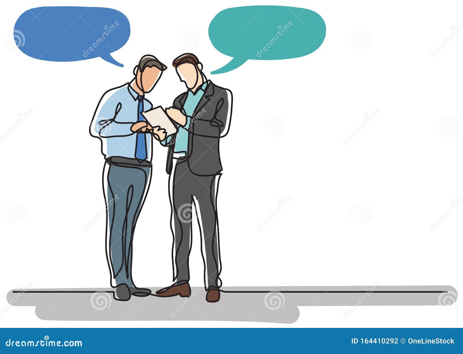 Continuous Line Drawing of Two Men Standing Talking about Document with ...