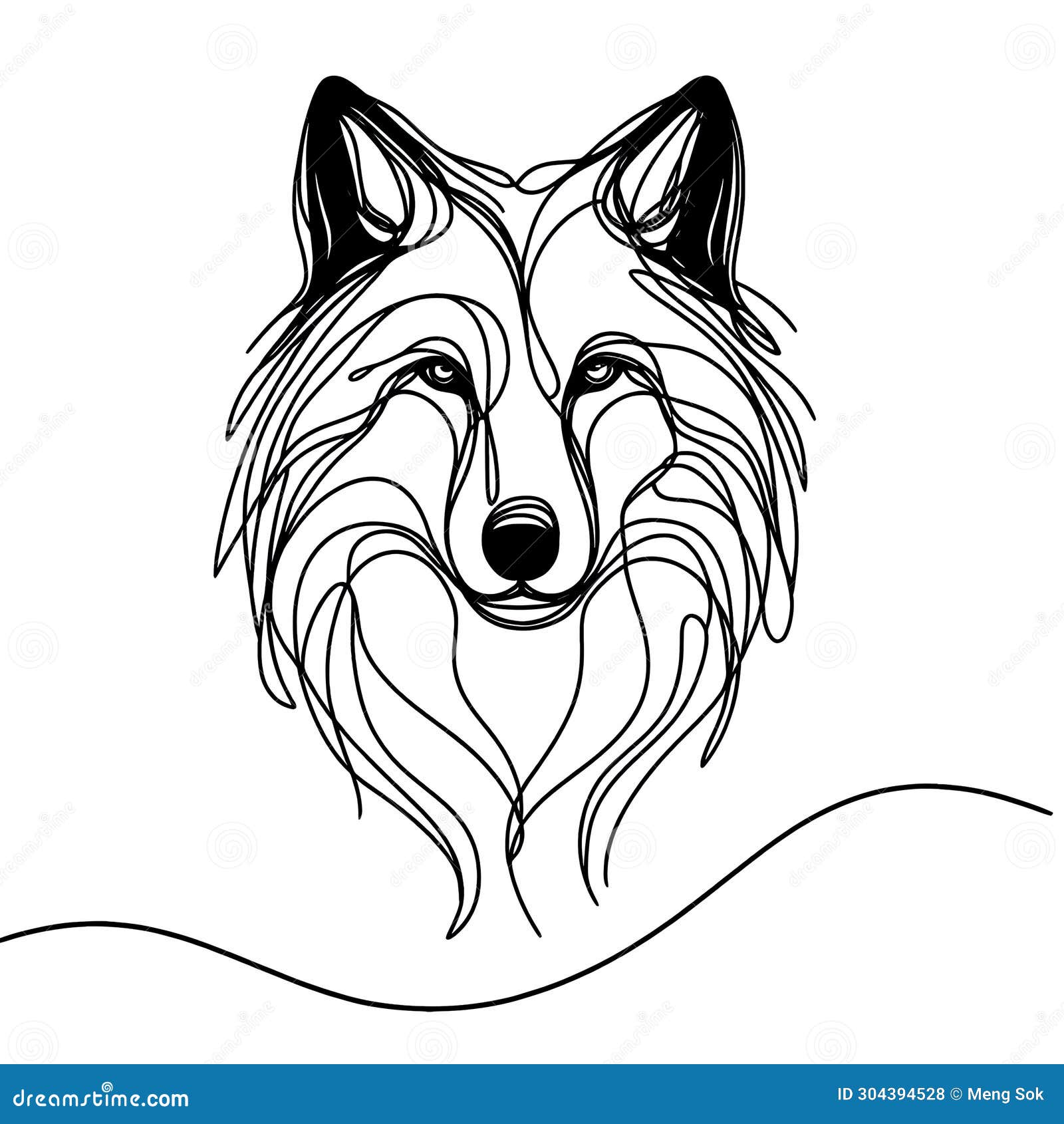 A Continuous Line Drawing of a Wolf S Head, with a Long, Curved Neck ...