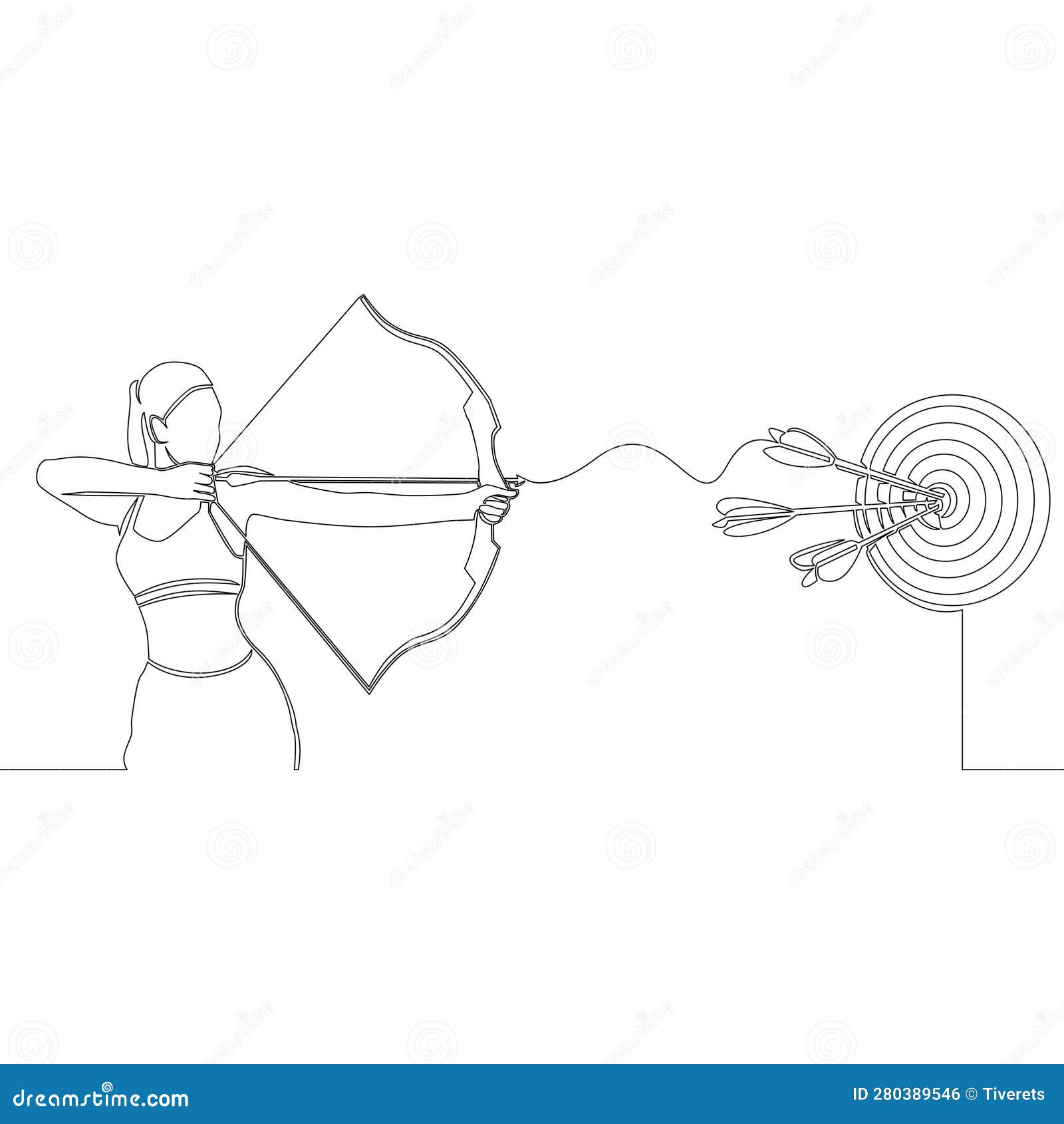 Continuous Line Drawing Woman Archer Shooting Target Icon Vector Illustration Concept Stock ...