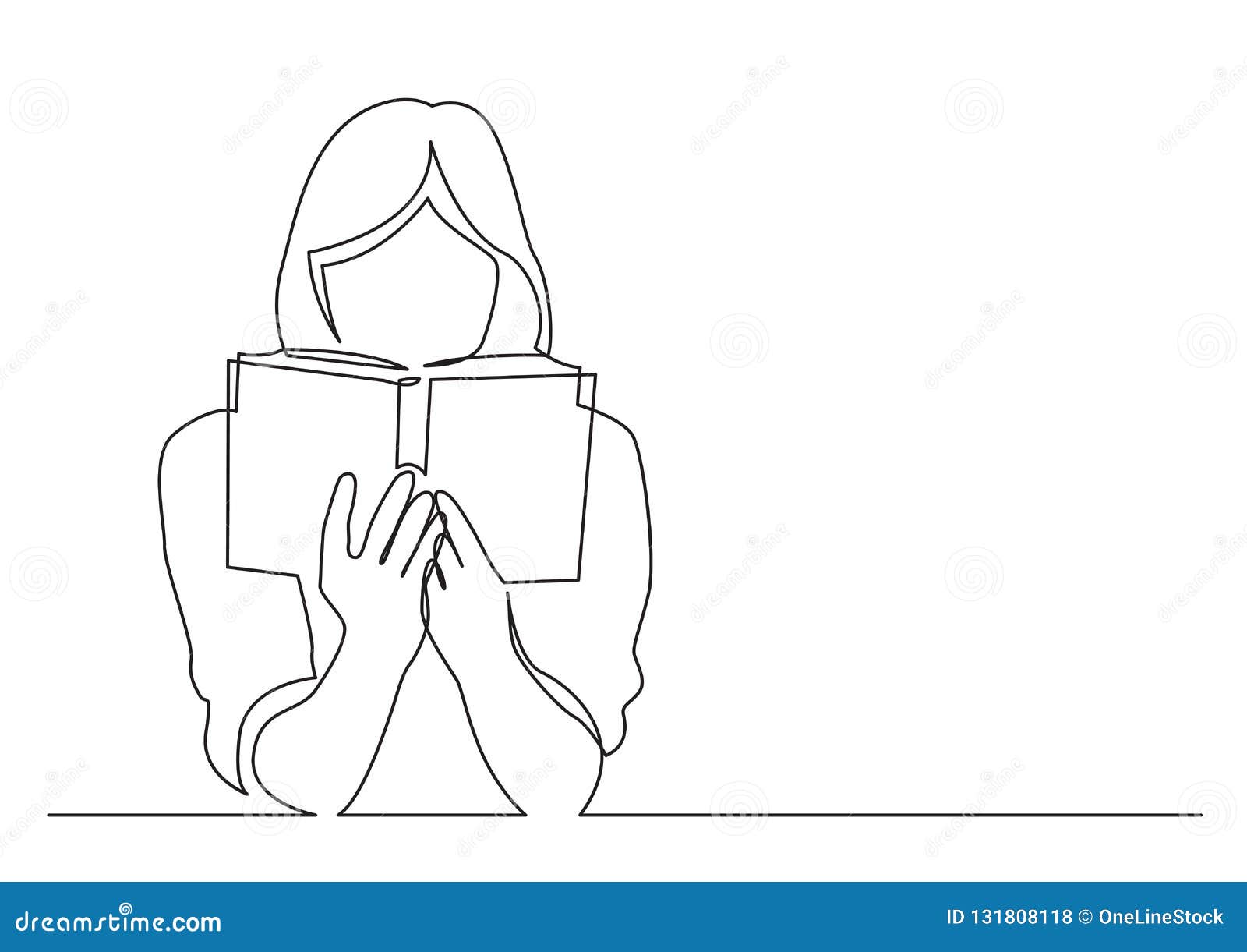 Continuous Line Drawing of Woman Focused on Reading Interesting Book ...