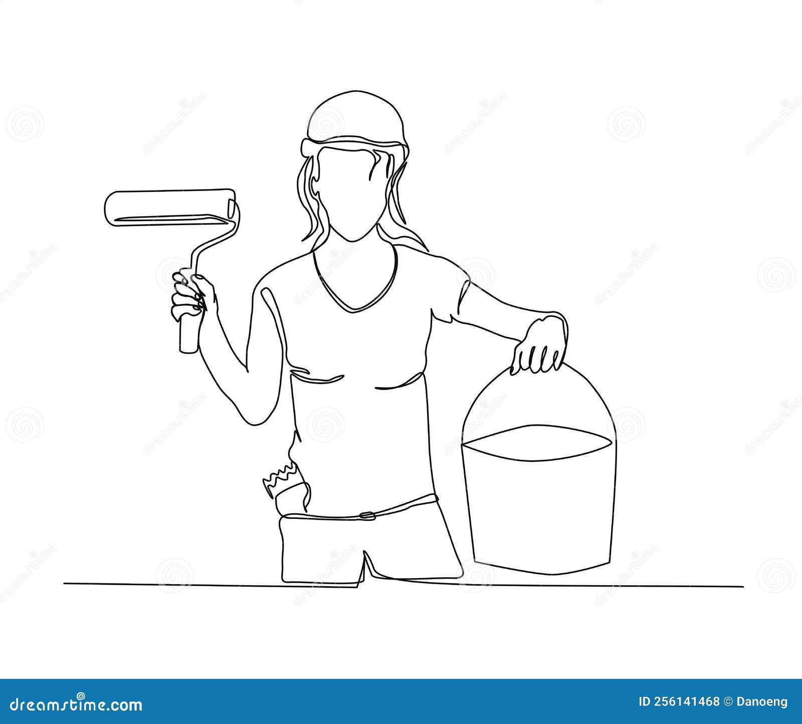 Continuous Line Drawing of Woman Holding Paint Roller. Paint Roller ...