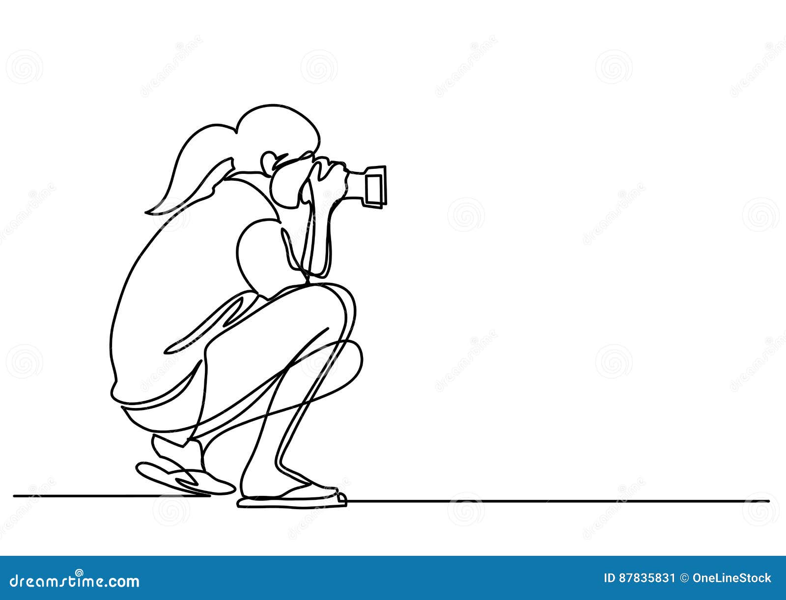 Continuous Line Drawing of Woman Making Photos with Camera Stock Vector ...