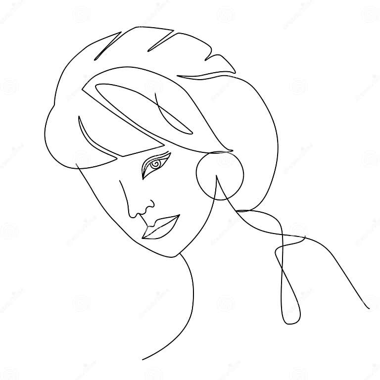 Continuous Line Drawing Woman Portrait Beauty Woman Face One Line