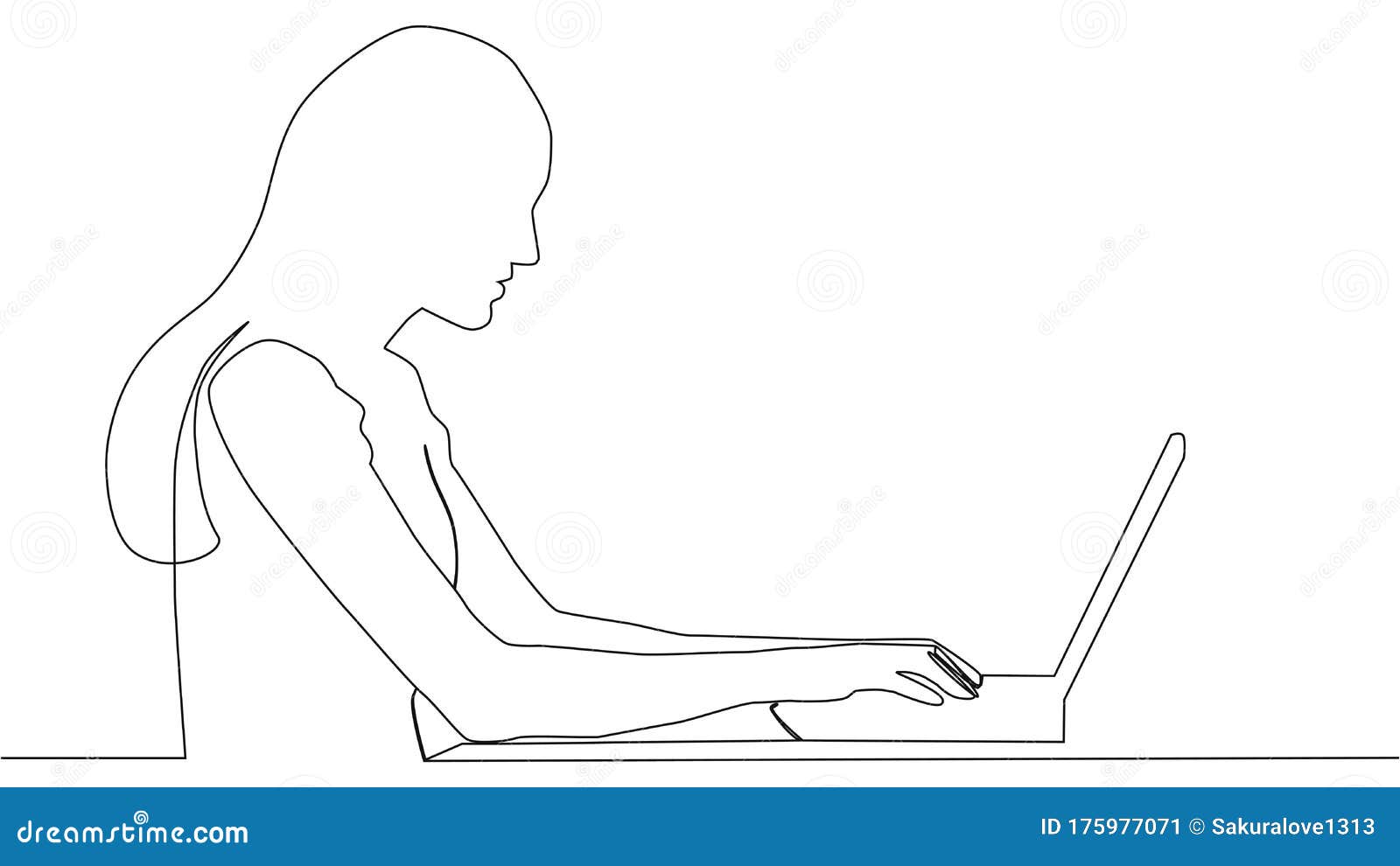 Continuous Line Drawing of Woman Sitting with Computer Laptop Stock ... Continuous Line Drawing of Woman Sitting with Computer Laptop Stock ...