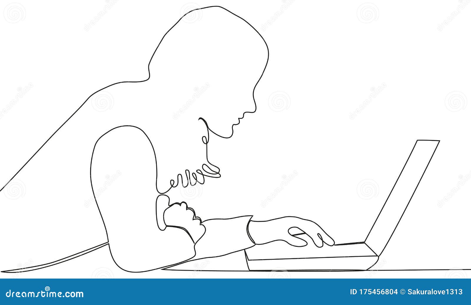 Continuous Line Drawing of Woman Sitting with Computer Laptop Stock ... Continuous Line Drawing of Woman Sitting with Computer Laptop Stock ...