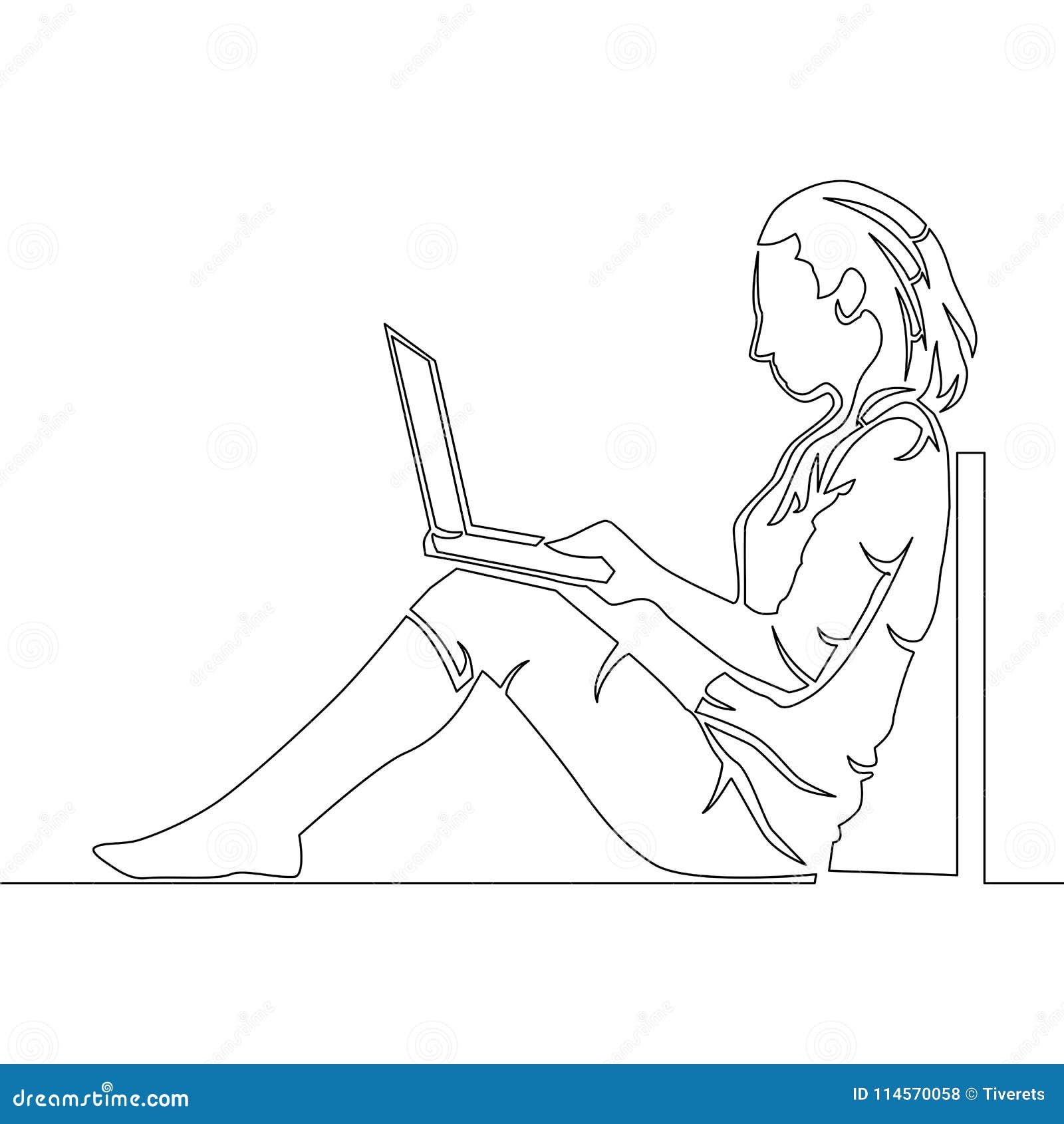 Continuous Line Drawing Woman Sitting with Laptop Stock Vector ... Continuous Line Drawing Woman Sitting with Laptop Stock Vector ...