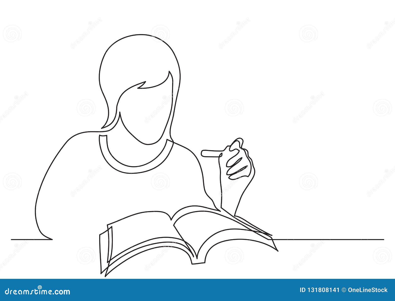 Continuous Line Drawing Of Woman Studying Reading Book Royalty-Free ...