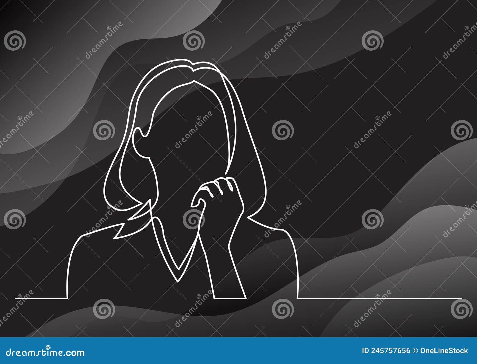 Continuous Line Drawing of Woman Thinking about Problems Stock Vector ...