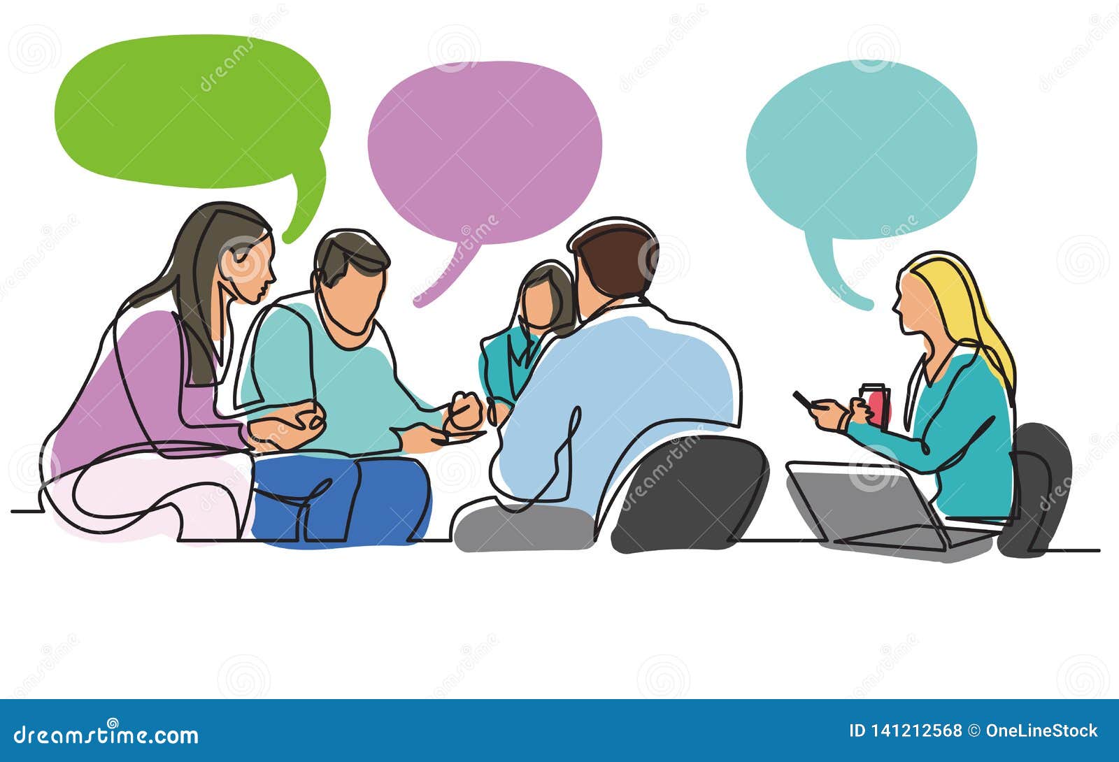 Continuous Line Drawing of Work Team Having Meeting Stock Vector ...