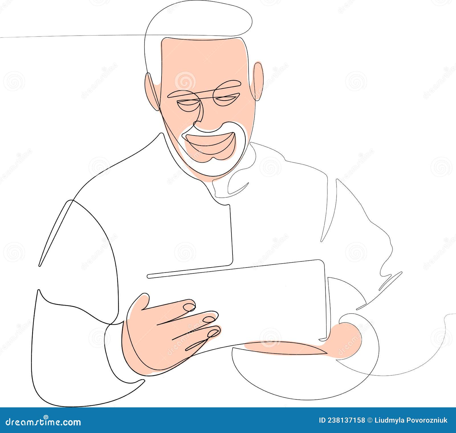 Continuous Line Drawing of Worker with Tablet Stock Vector ...