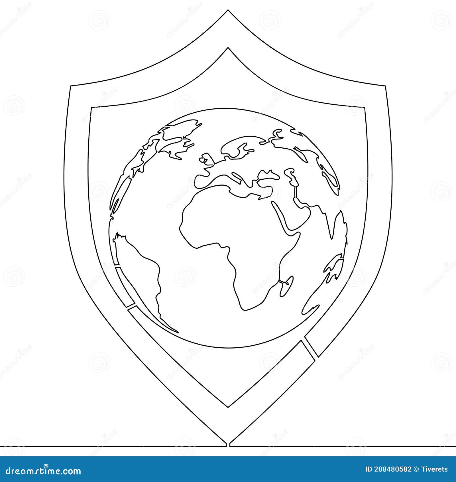 Continuous Line Drawing World Planet with Shield Stock Vector ...